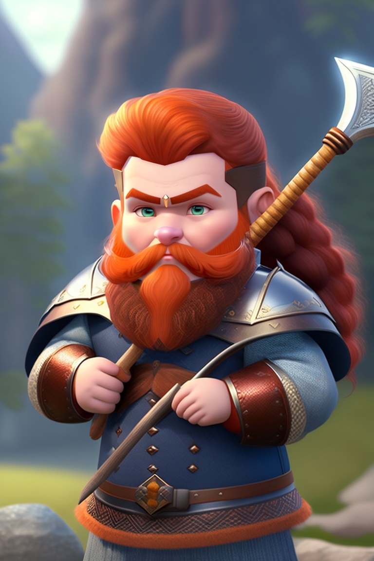 Lexica - Little dwarf with red hair sticking out, fluffy eyebrows and a ...