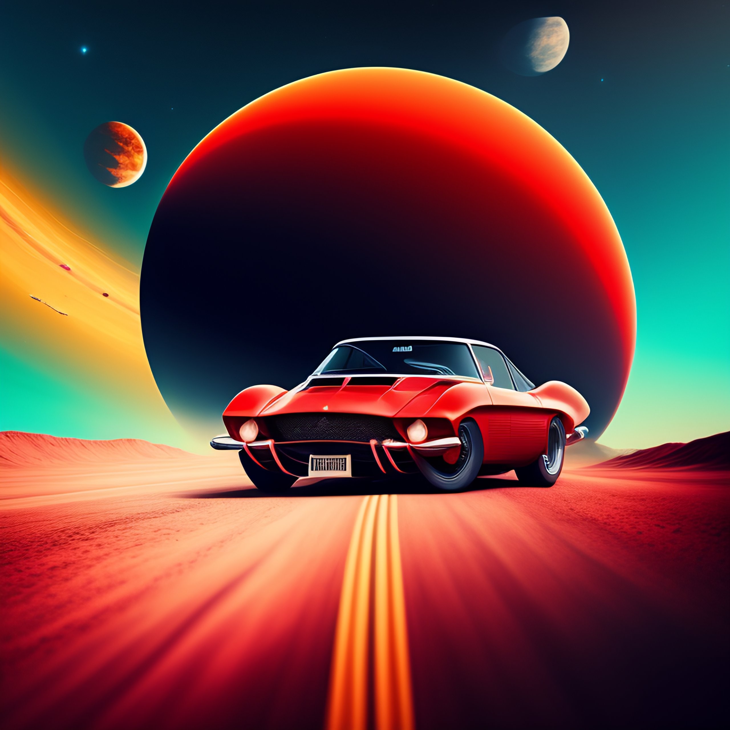 Lexica - Vintage red supercar driving down a narrow road in the middle ...