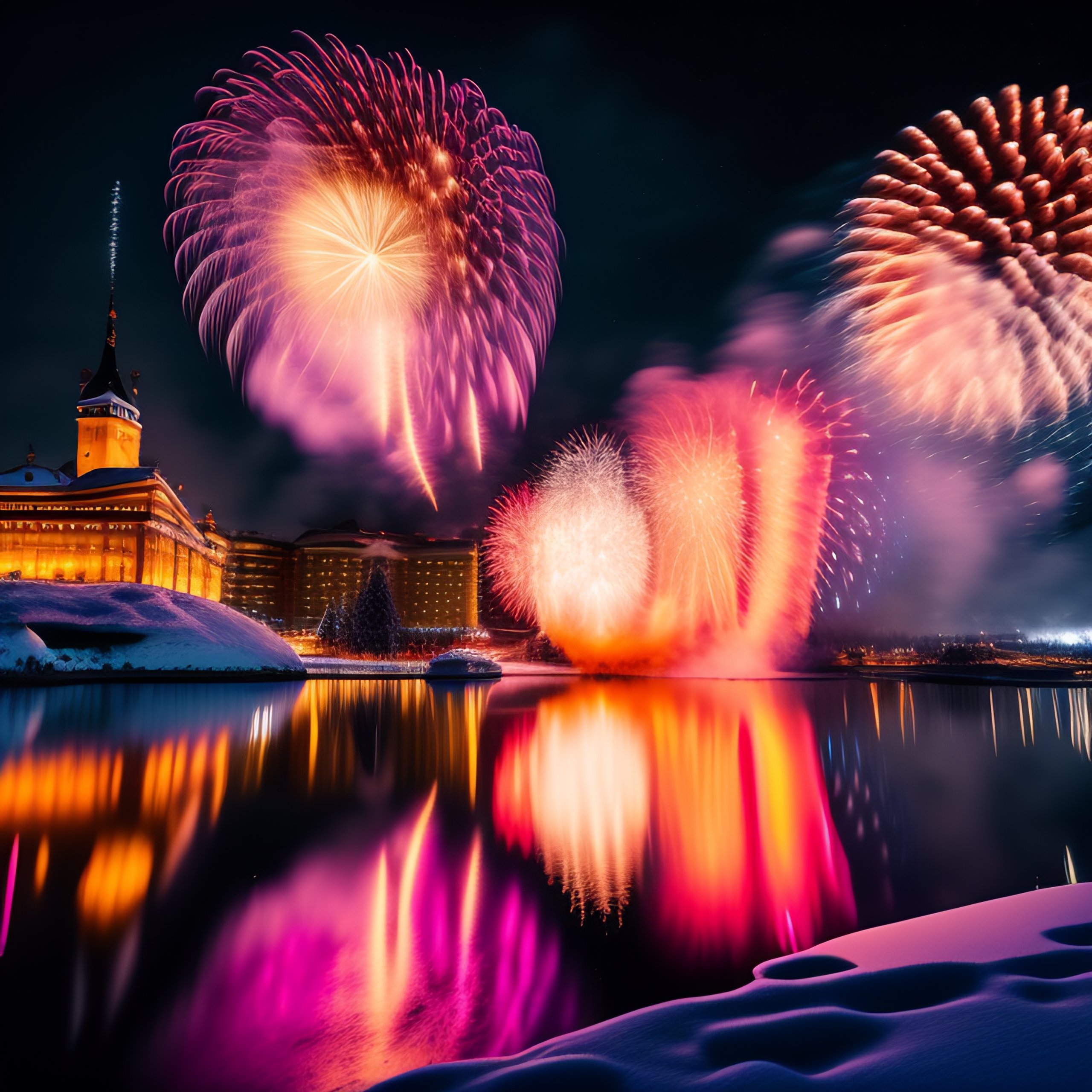 Lexica - Photo of New year 2023 celebration with fireworks 8k finland ...