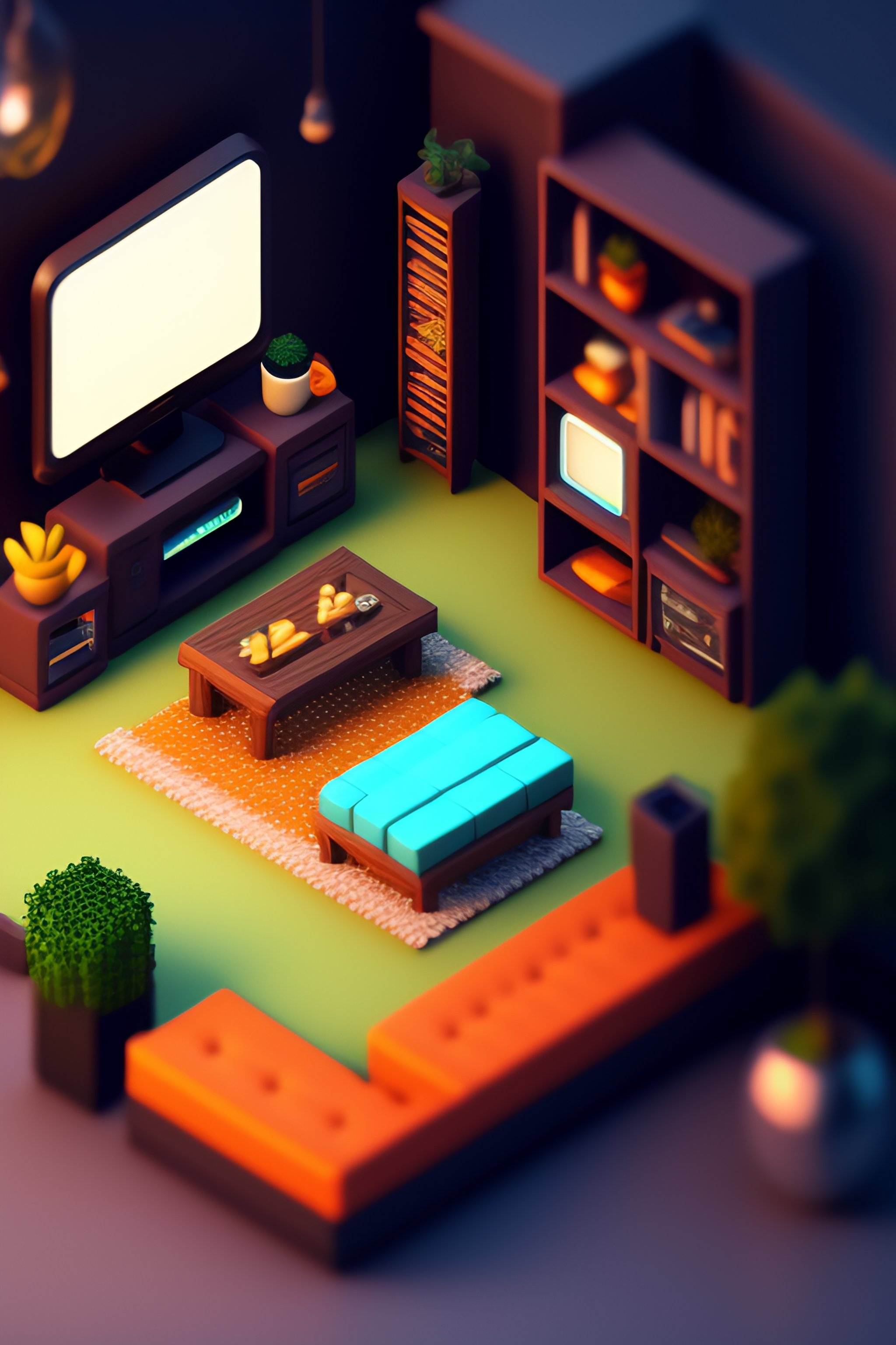 Lexica - Detailed isometric living room, pixel art, unreal engine voxel ...