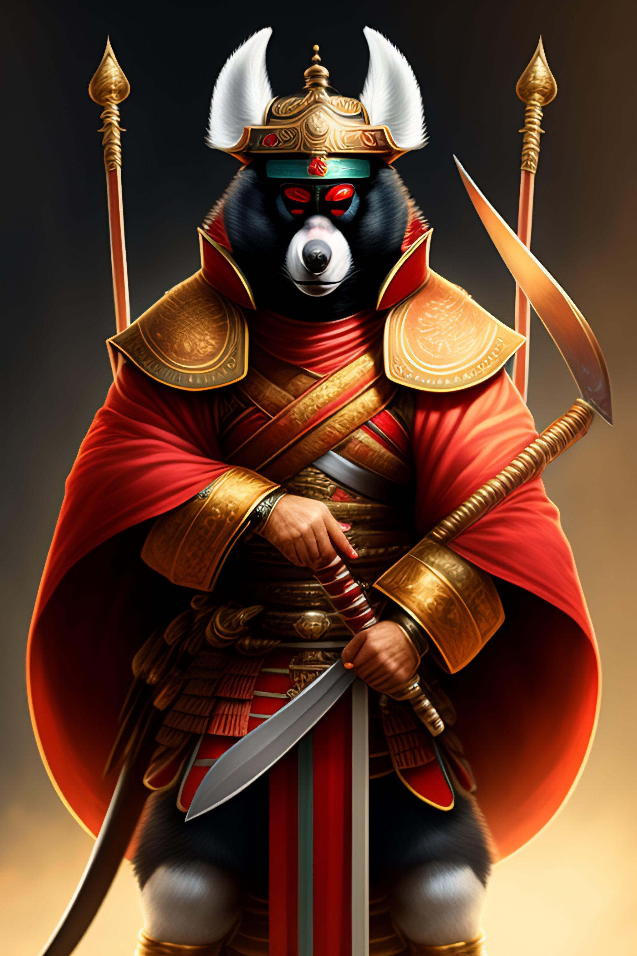 Lexica - Award-winning photo of a Mandrills samurai, holding two swords ...