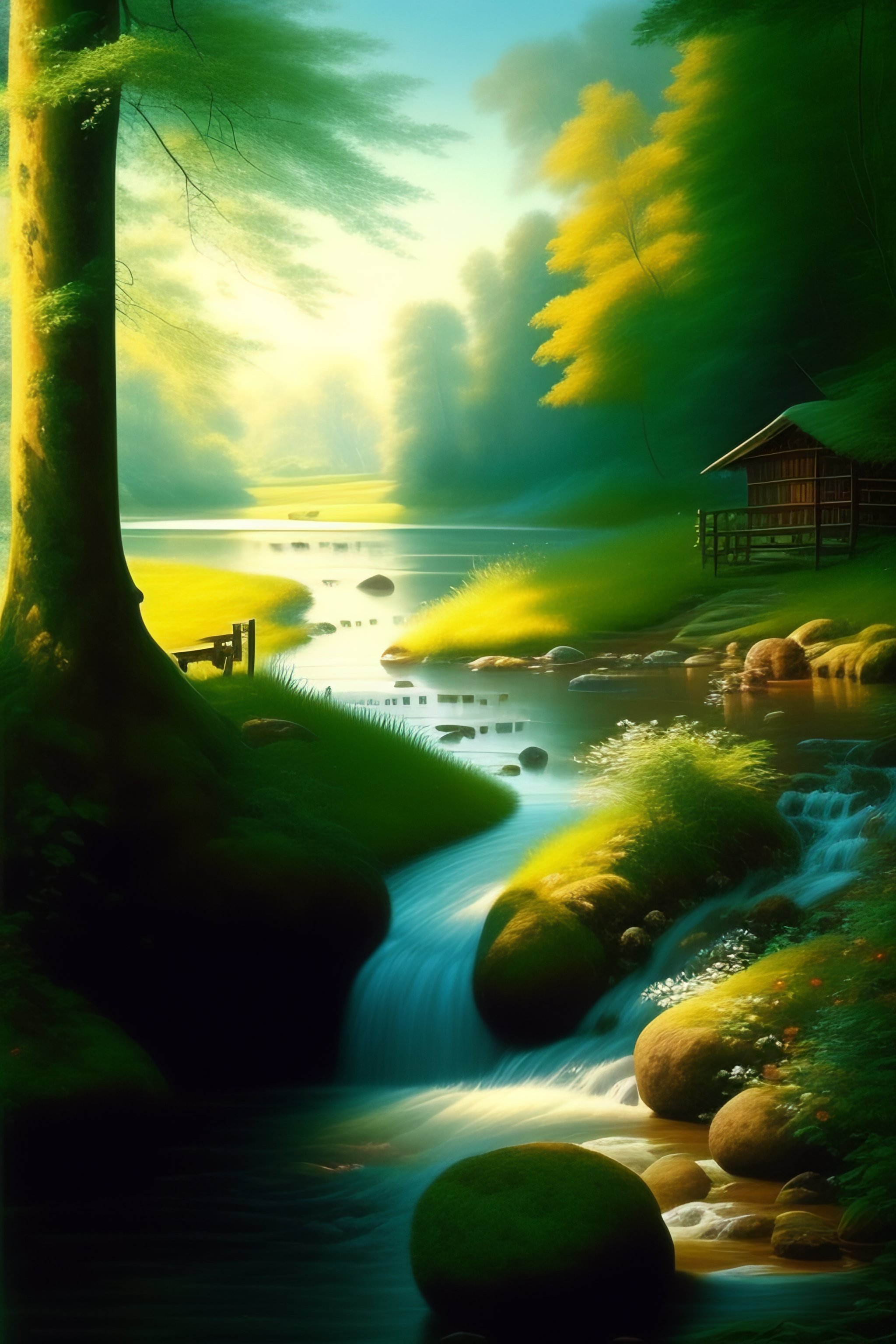 Lexica - A peaceful and bucolic landscape stretches out before us. The ...