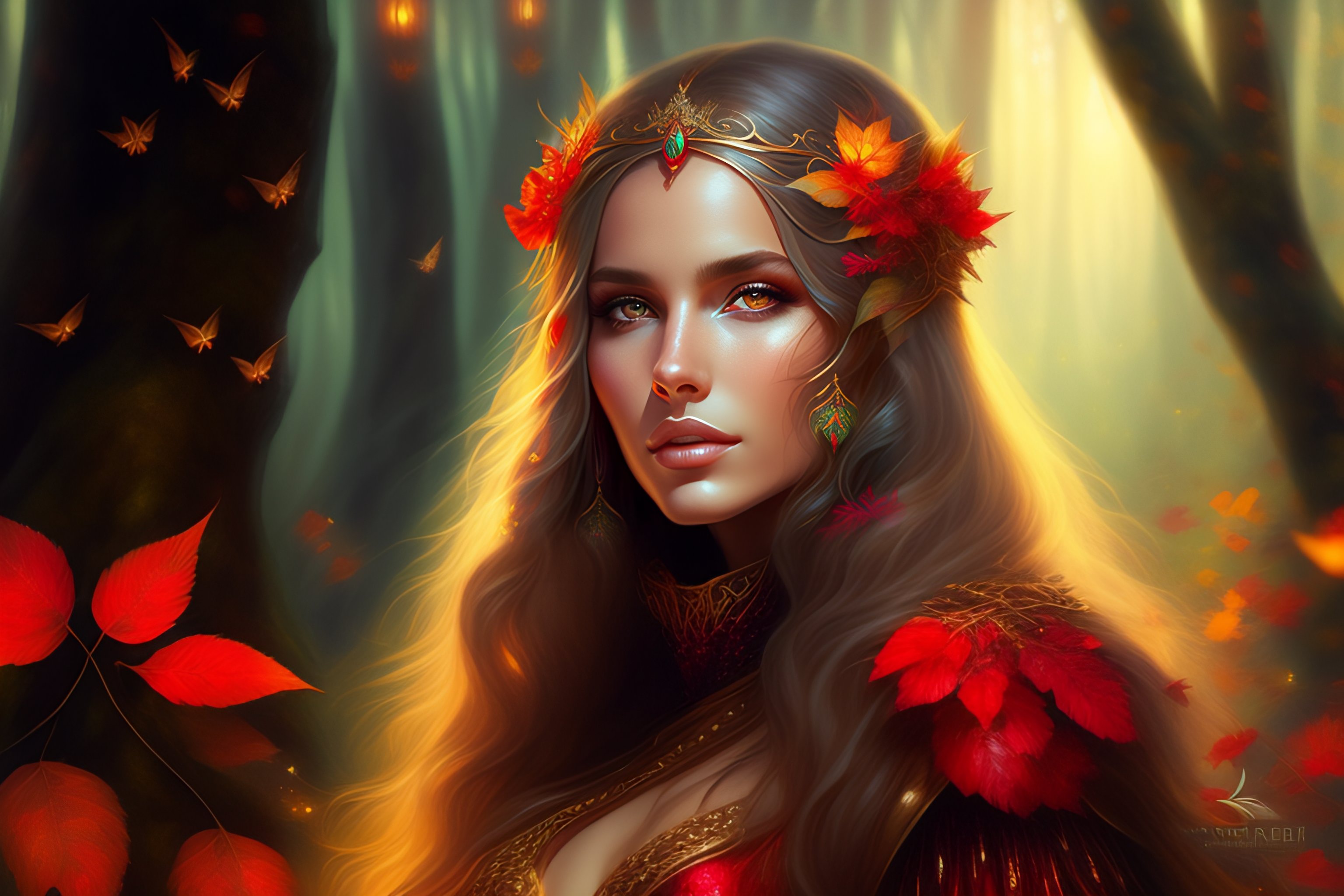 Lexica - A full body of a cute girl queen of ent of red fangorn forest ...