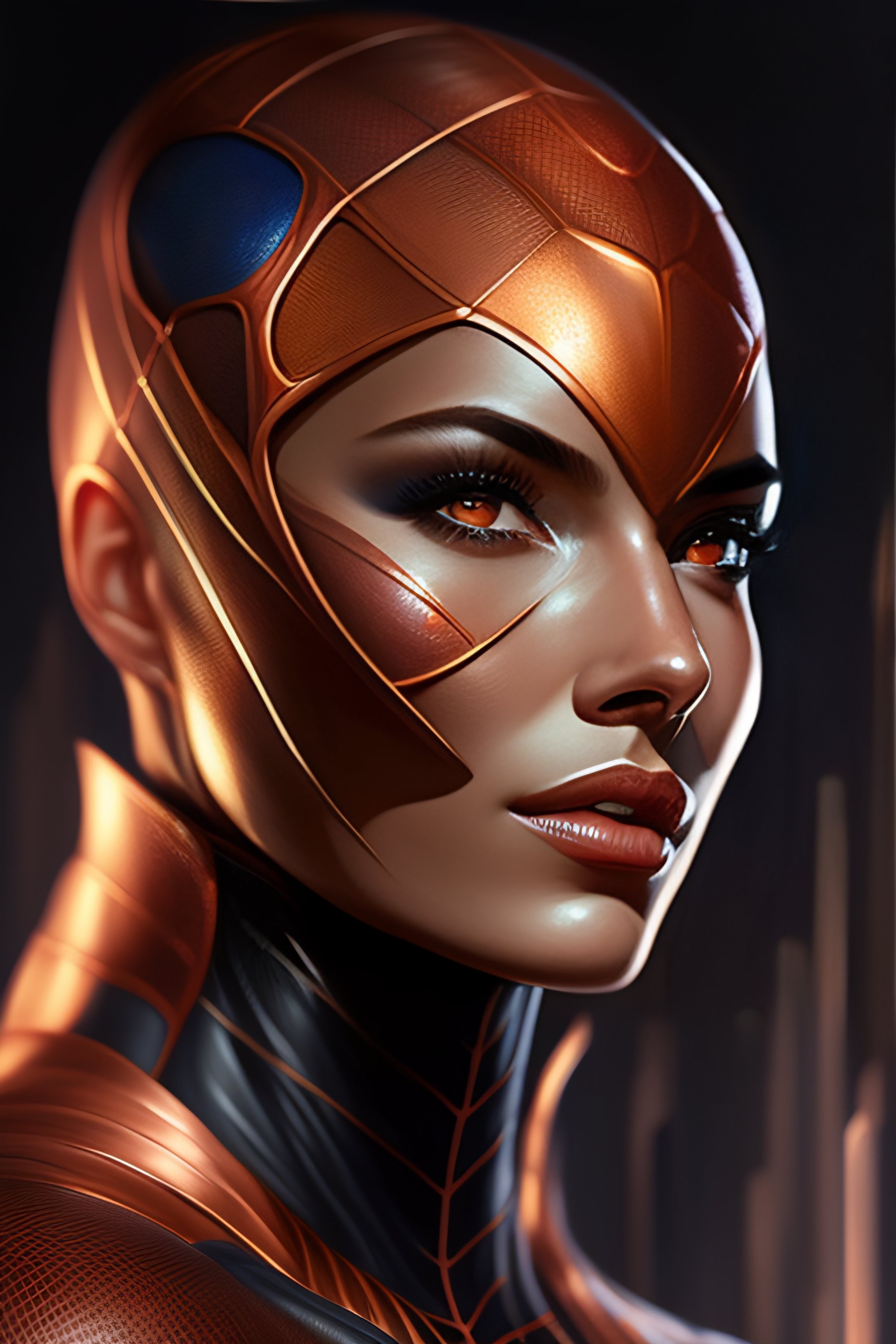 Lexica - Portrait of a spiderman,copper wires, visible scars and nerves ...