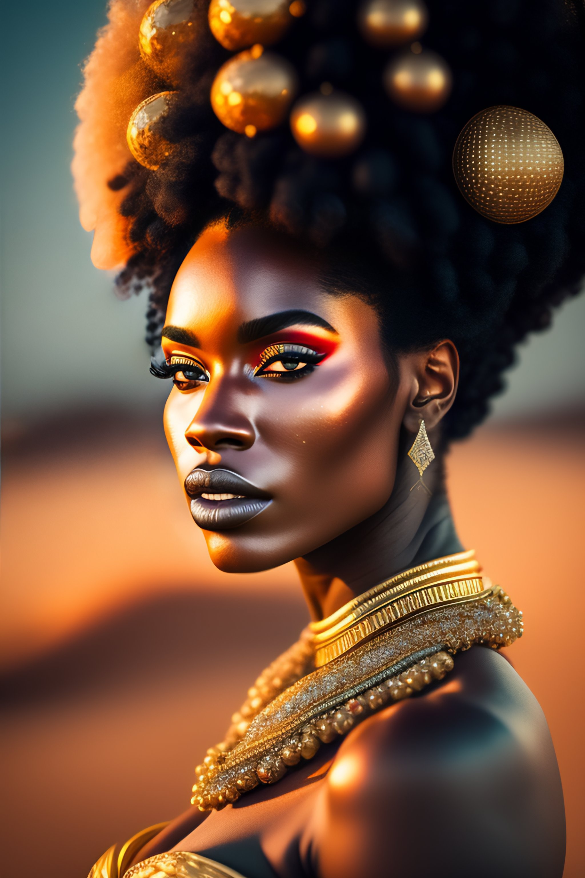 Lexica - Portrait of a beautiful earth queen afro power model by Flora ...