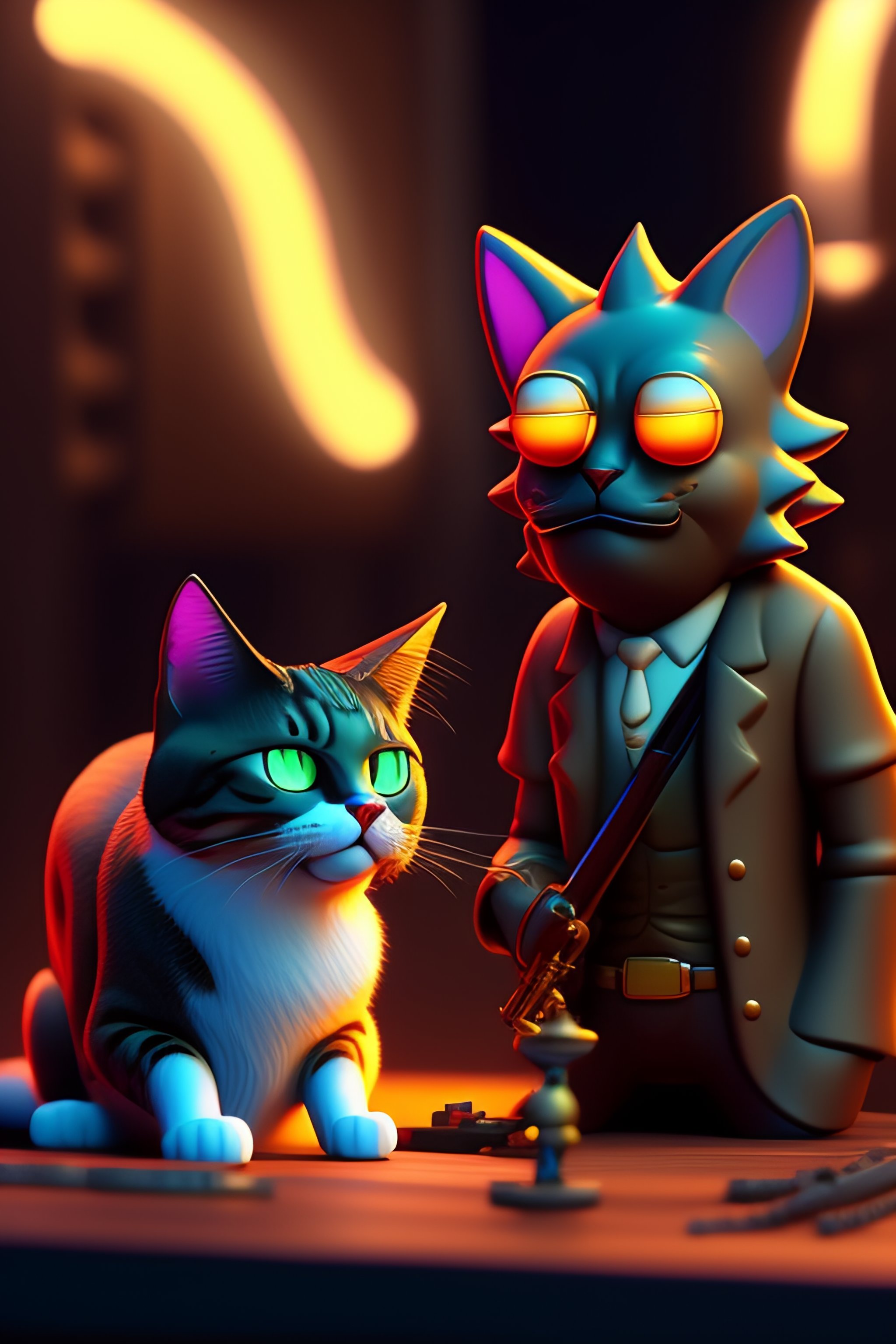Lexica - Rick and Morty in 3D as cats with musket guns in the ...