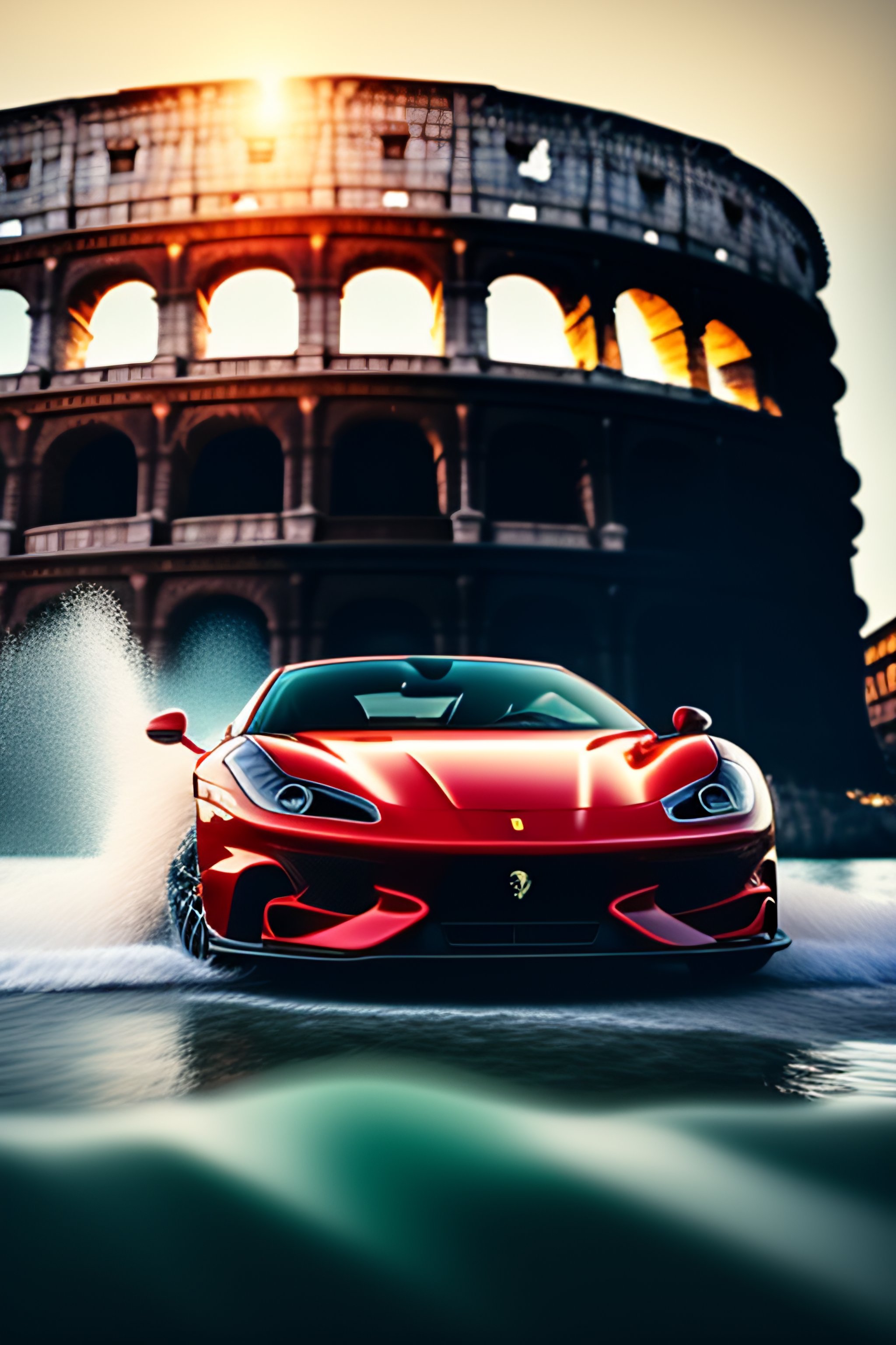 Lexica - Woman, ferrari, cabrio, driving, sea, colosseum