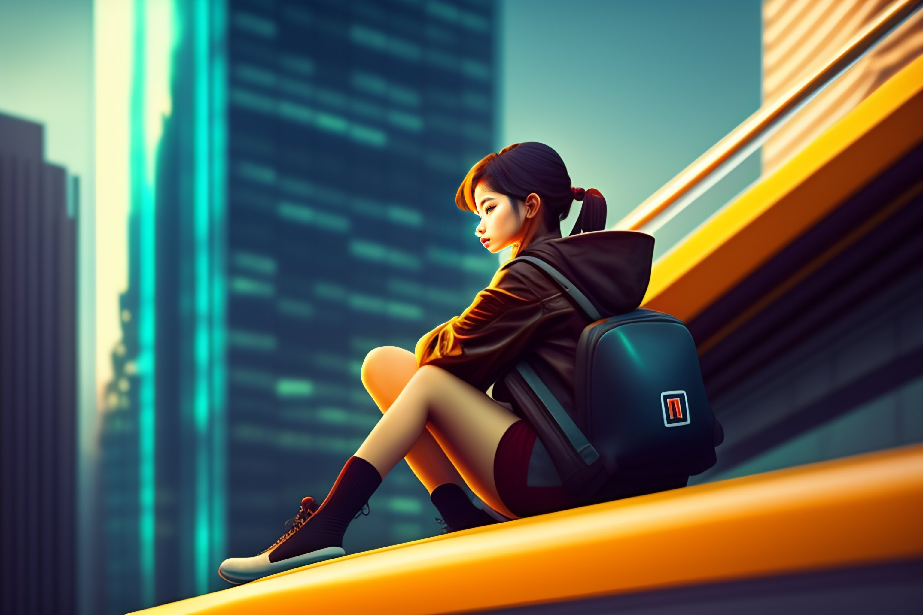 Lexica - Lofi girl sitting on skyscraper