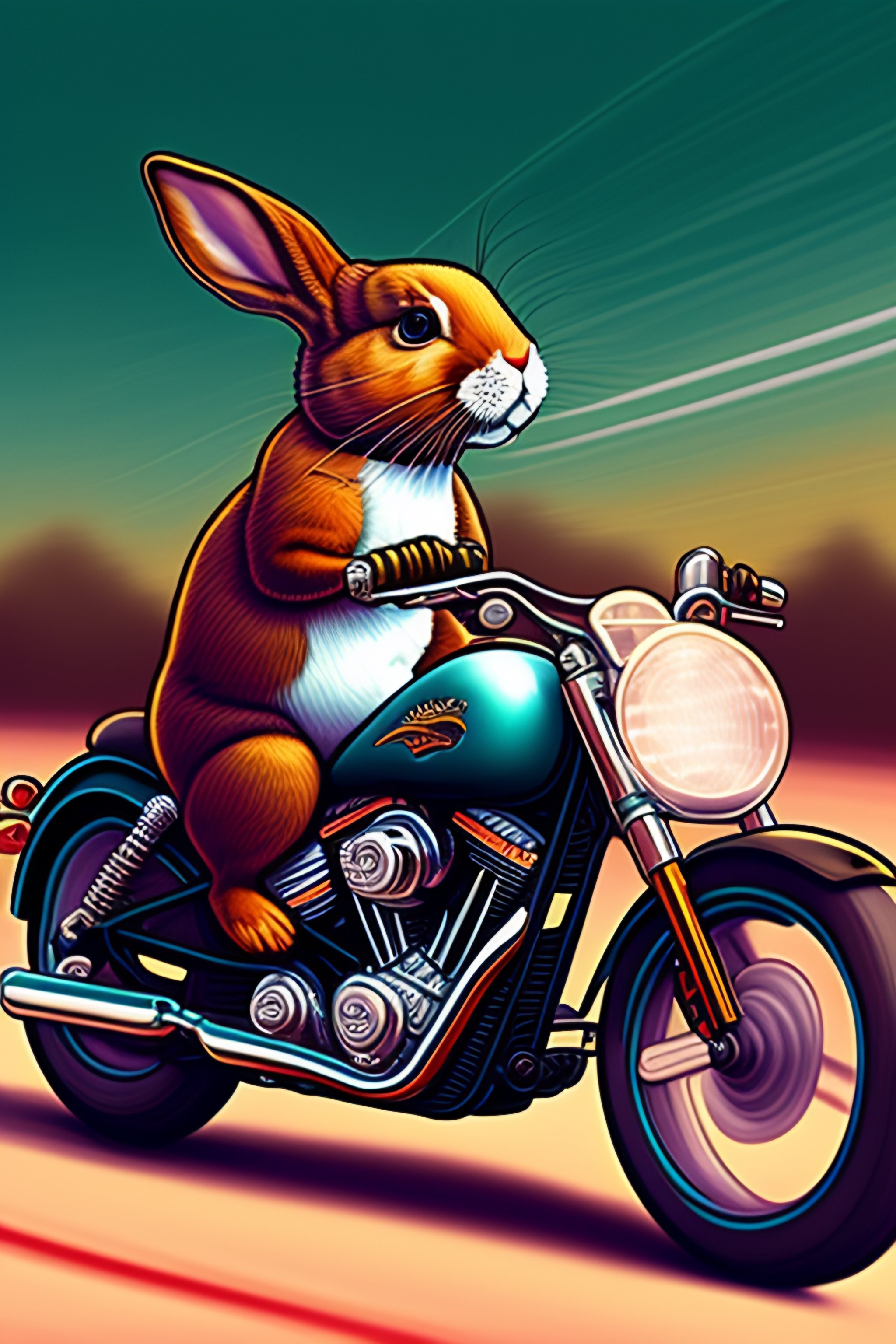 Lexica - Drawing of a rabbit riding a harley davidson motorcycle, with ...