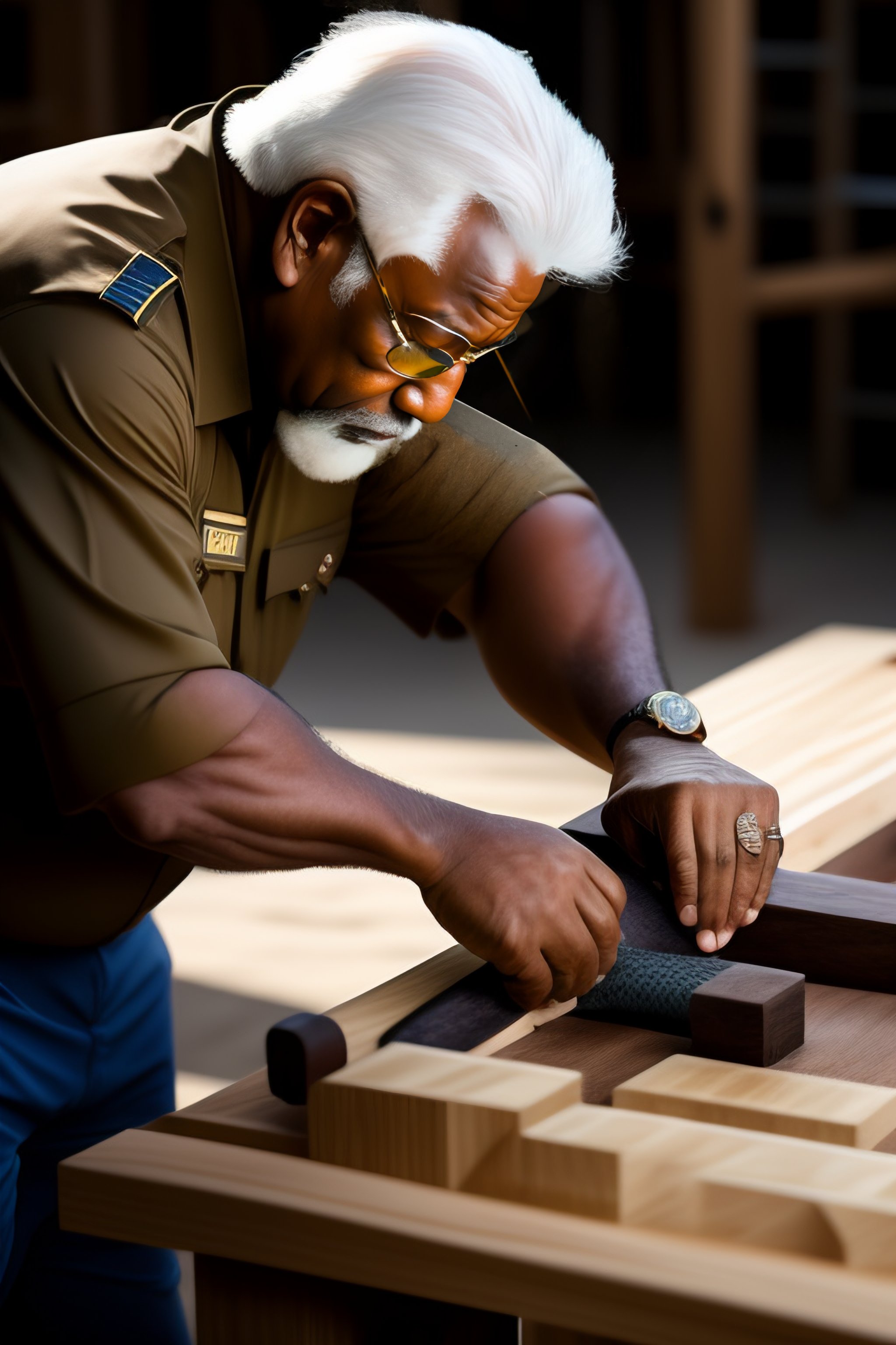 Lexica - Man building table, bronze skin, white hair