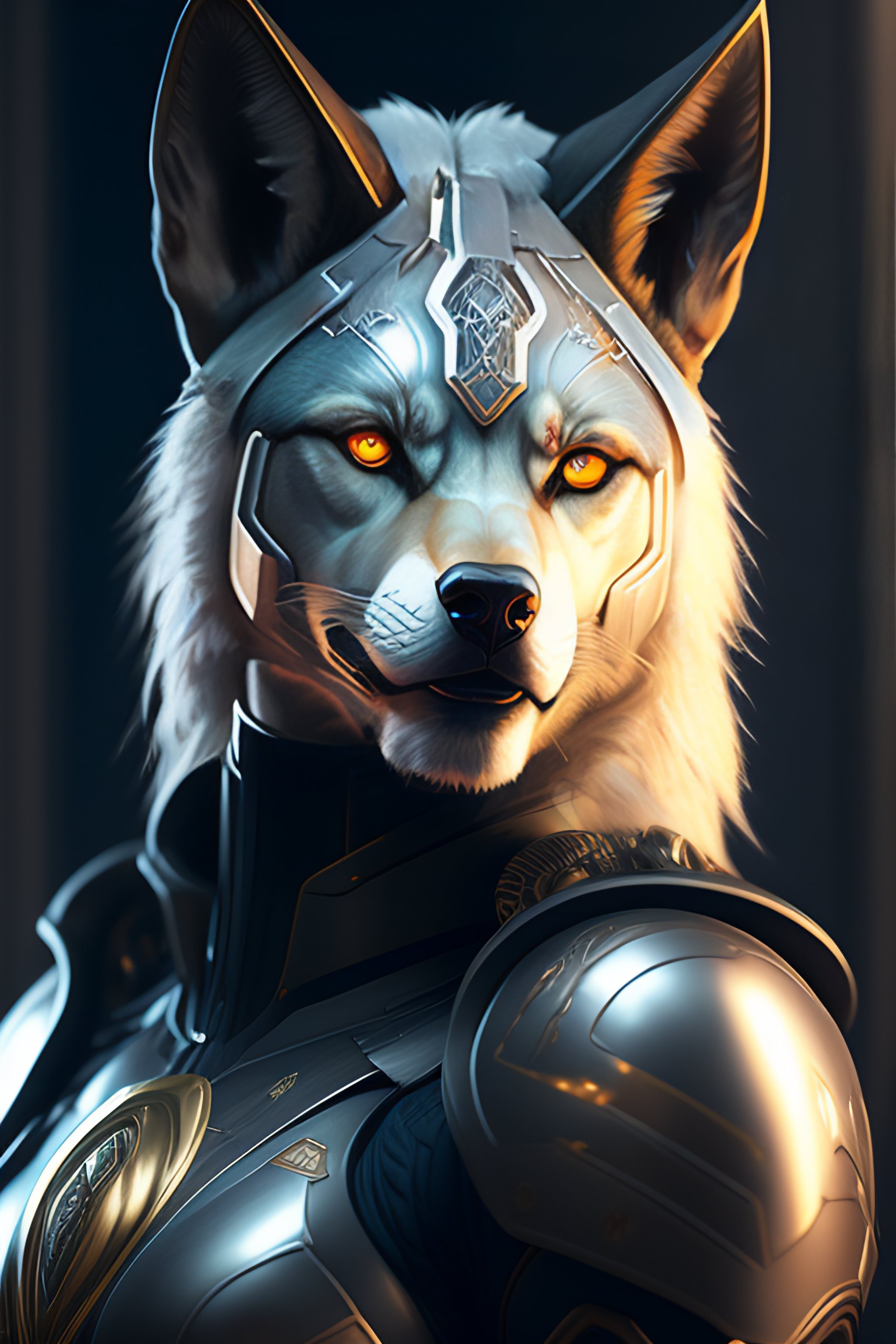 Lexica - Portrait painting of a cybernetic grey werewolf with power ...