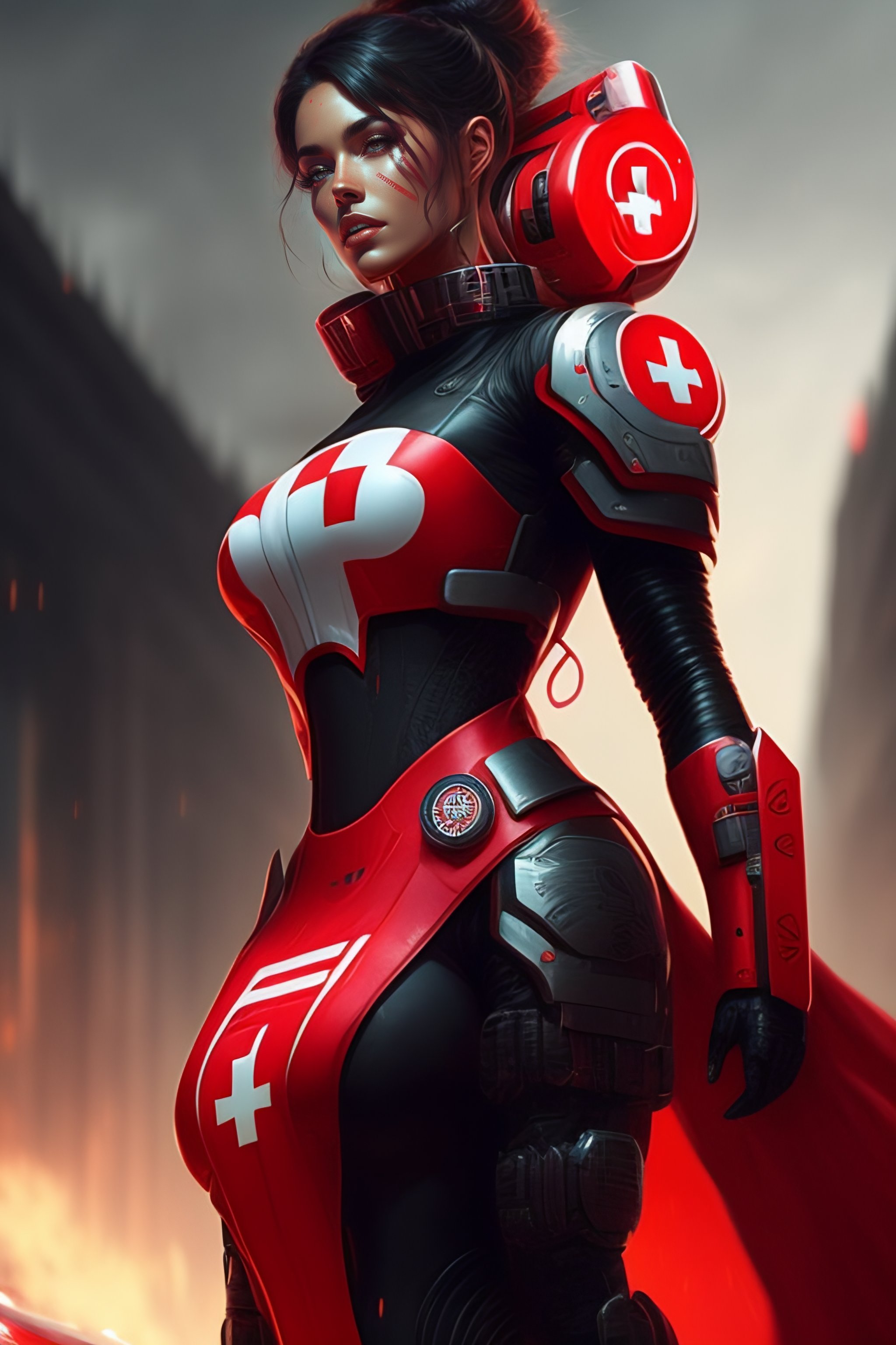 Lexica - A cyborg machine wearing red cross and helping in response to ...