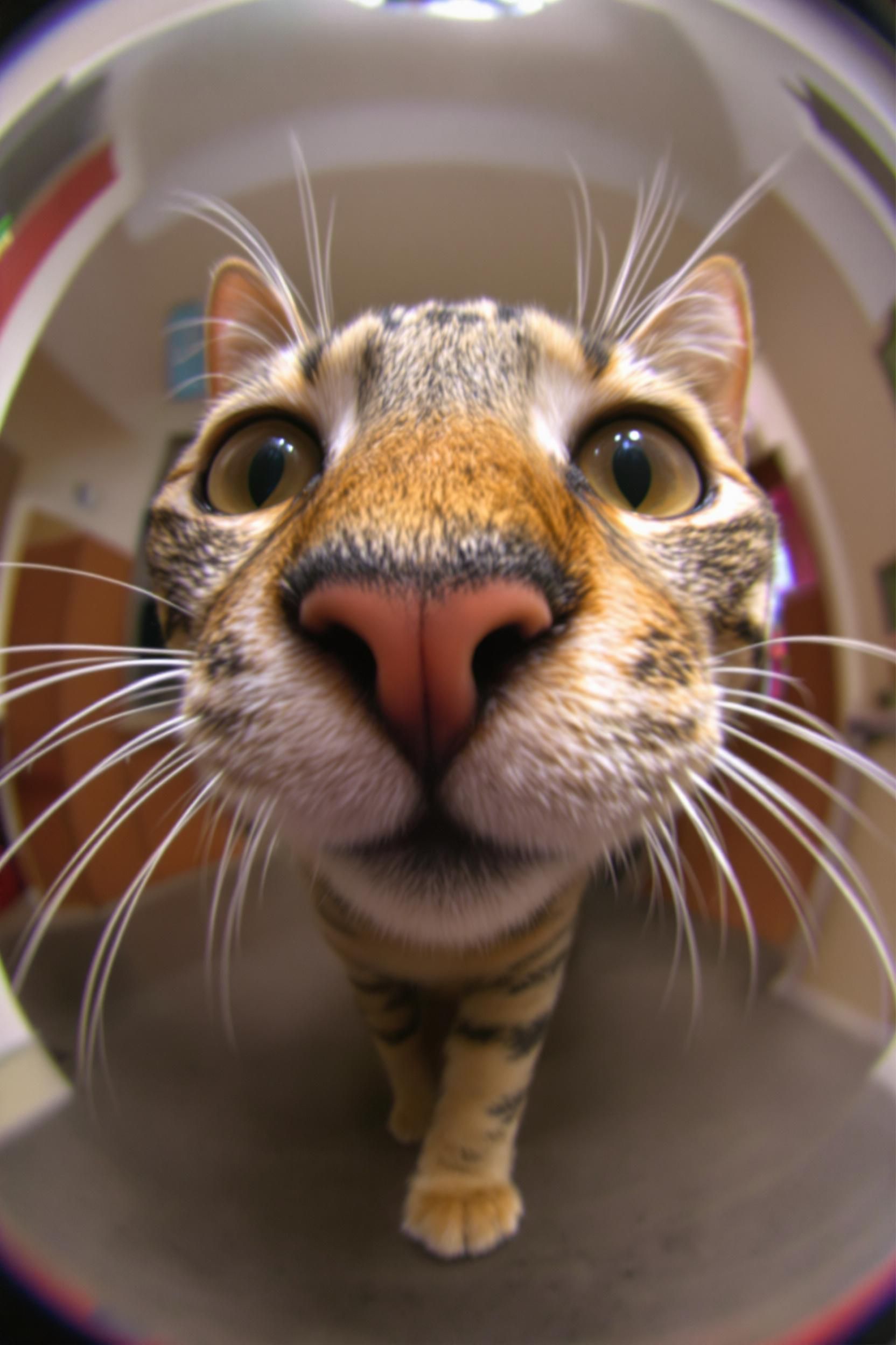 Lexica - Pov a low quality fisheye lens camera recording of a realistic cat