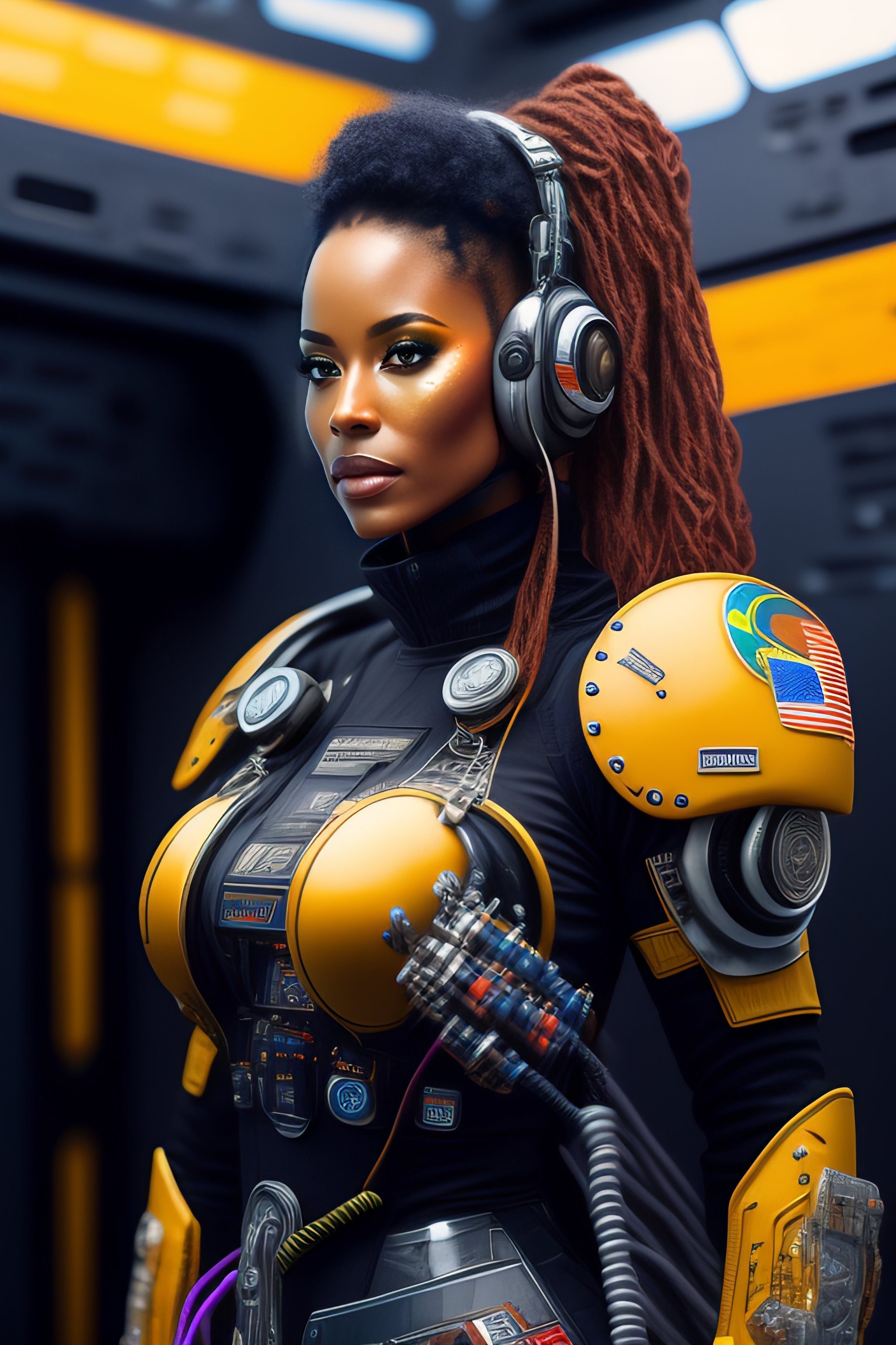 Lexica - Cyborg pilot wired to commands, detailed maximalist interior ...