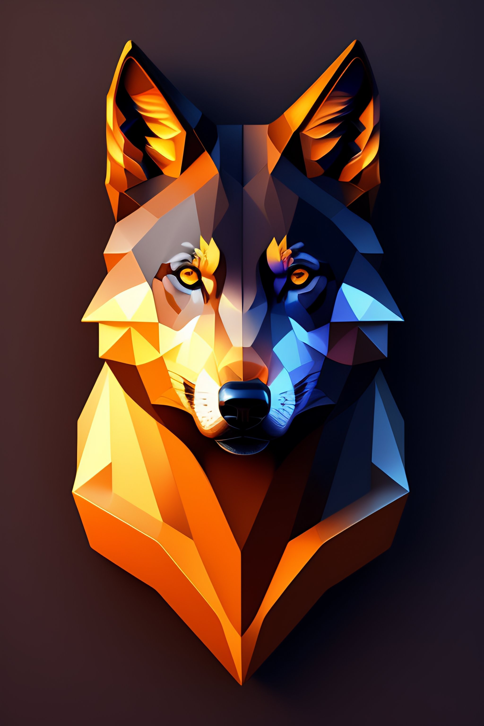 Lexica - 2 dimensional, vector, low poly, wolf icon, black background ...