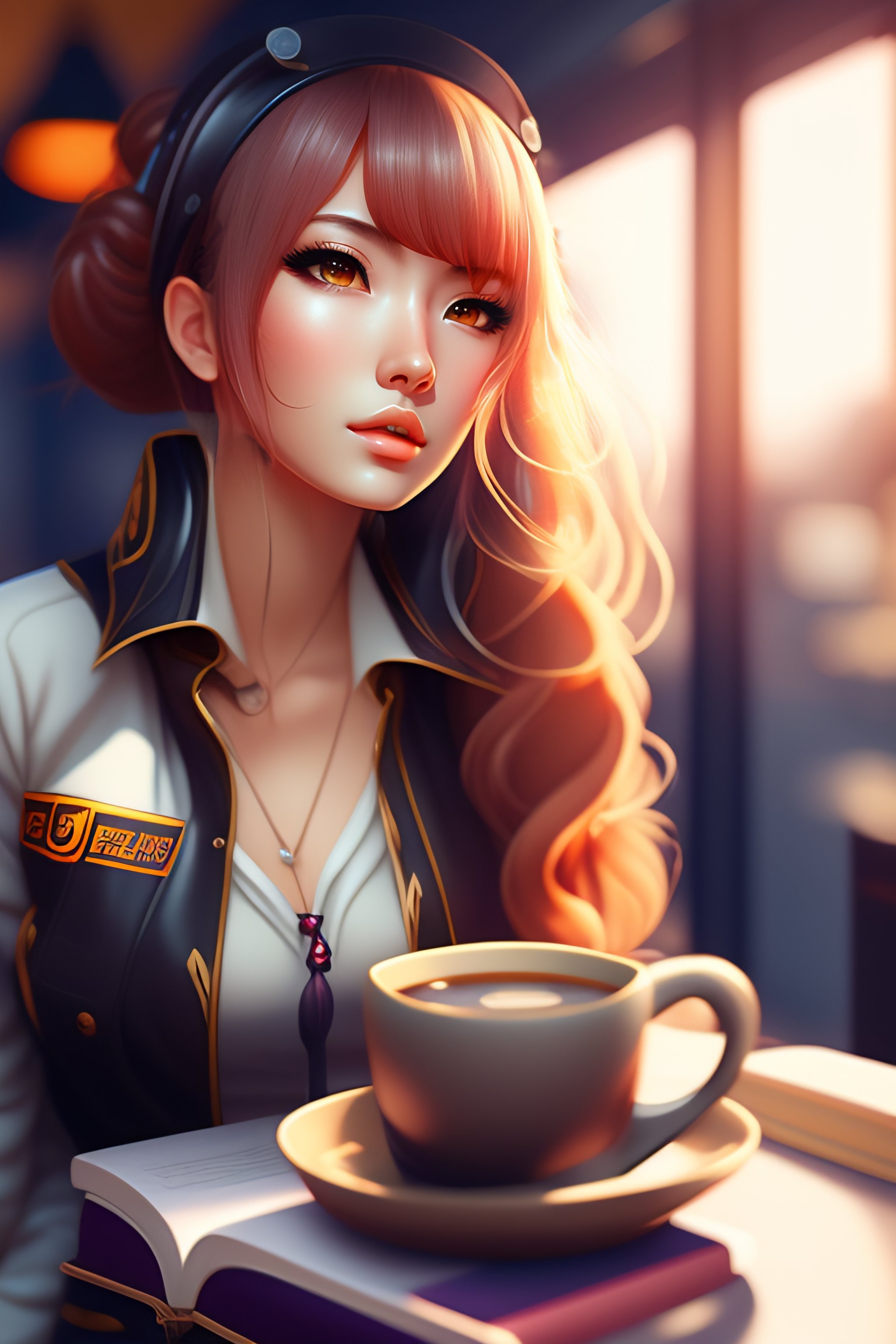 Lexica - Full body anime style model girl work working, books ...