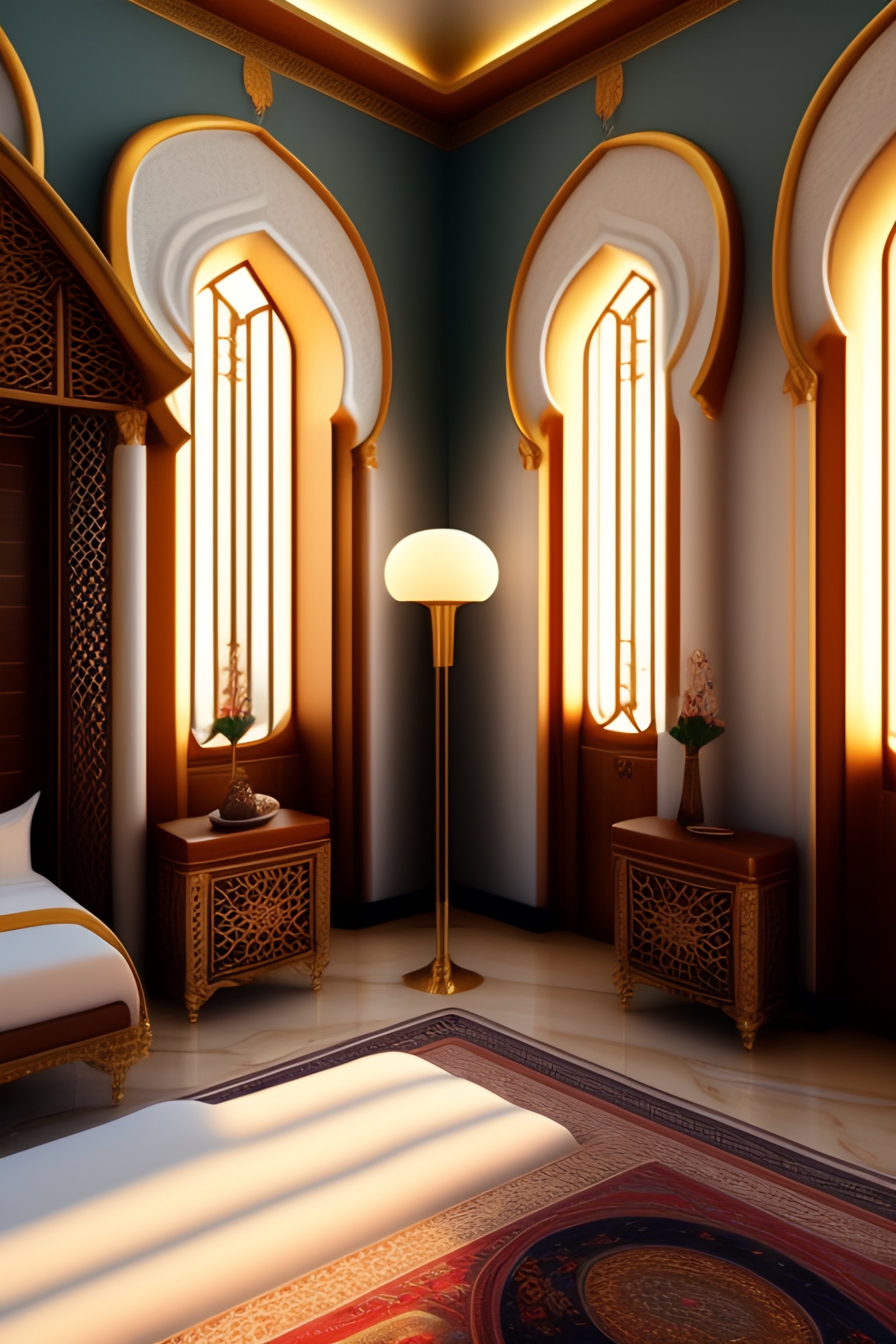 Lexica - Interior bedroom of a palace, inspired Sheikh Zayed Grand Mosque