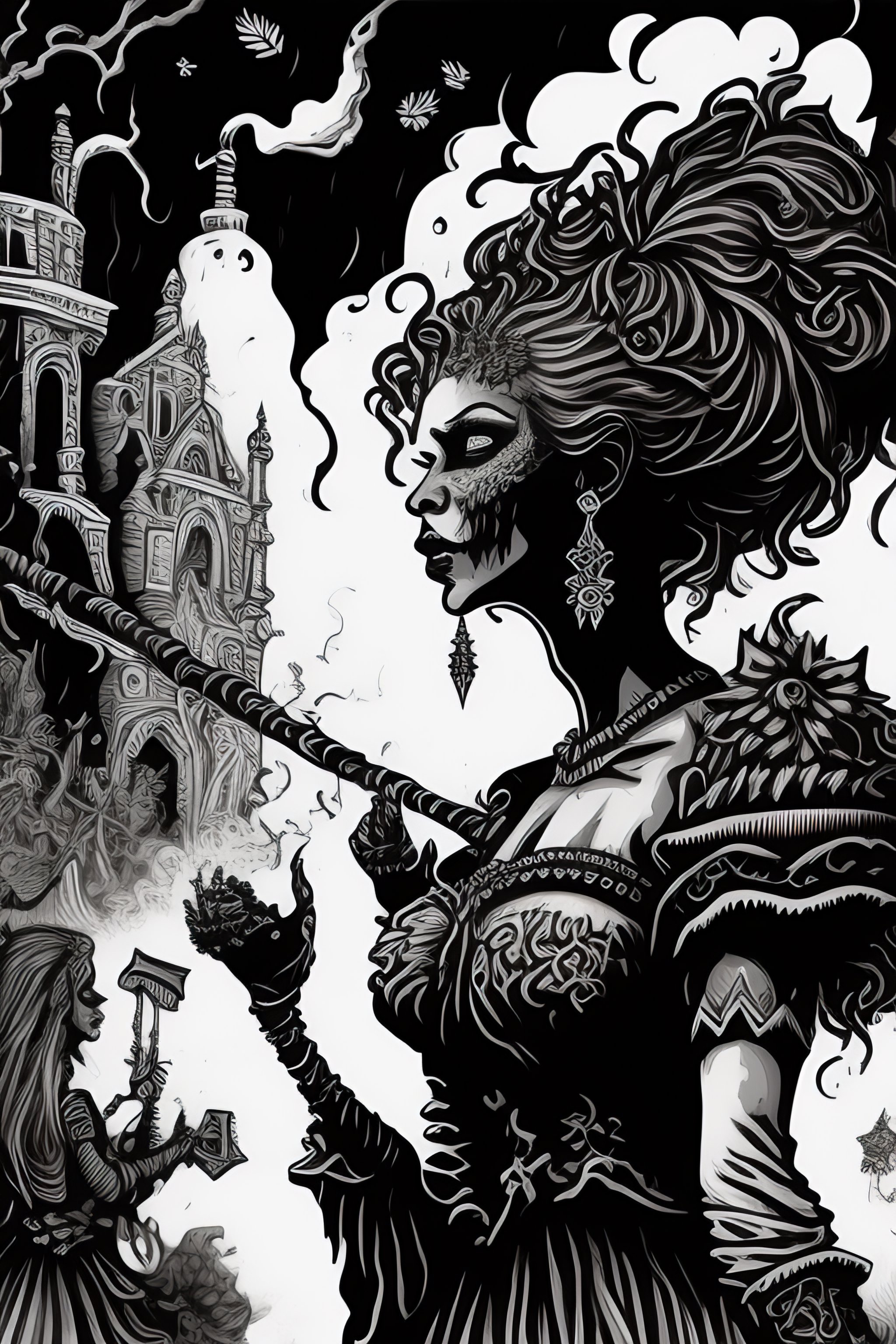 Lexica - Voodoo zombie witch, zombies marching towards a castle, fog ...