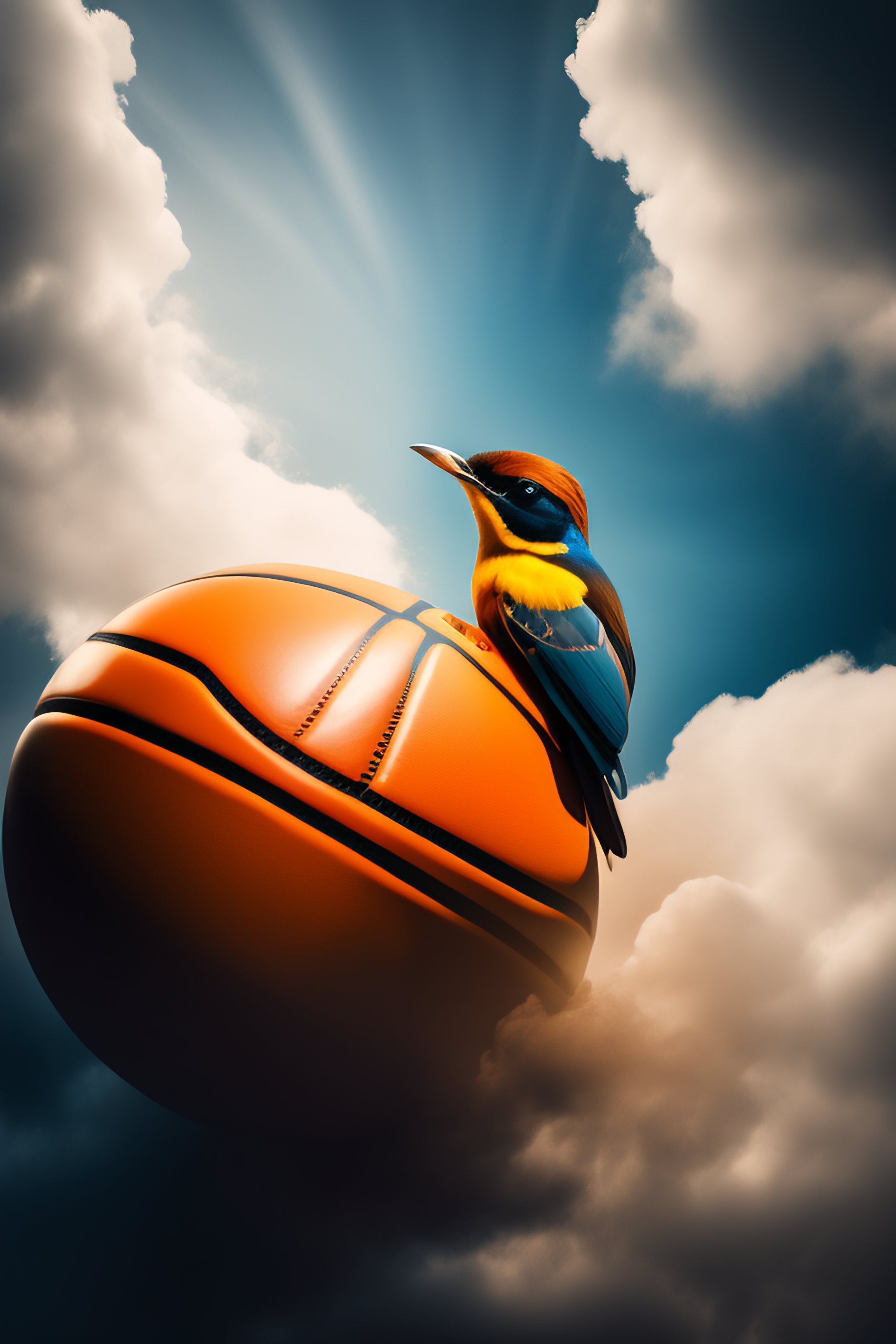 Lexica - Portrait of a bird playing basketball