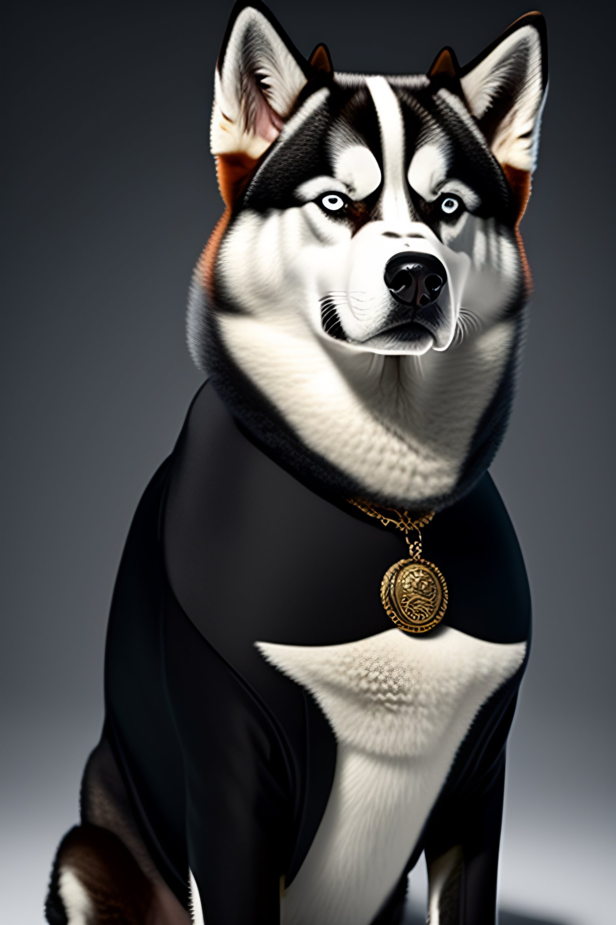 Lexica - Anthropomorphic Siberian Husky in a bodyguard black suit