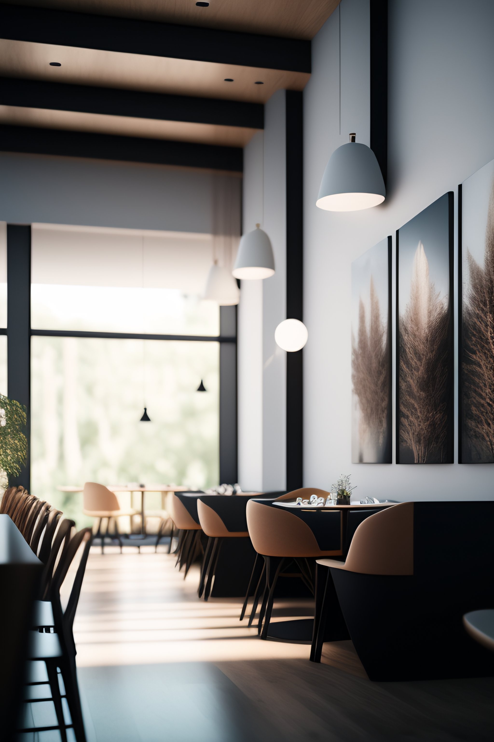 Lexica - A natural light modern restaurant, a big wall frame with a ...