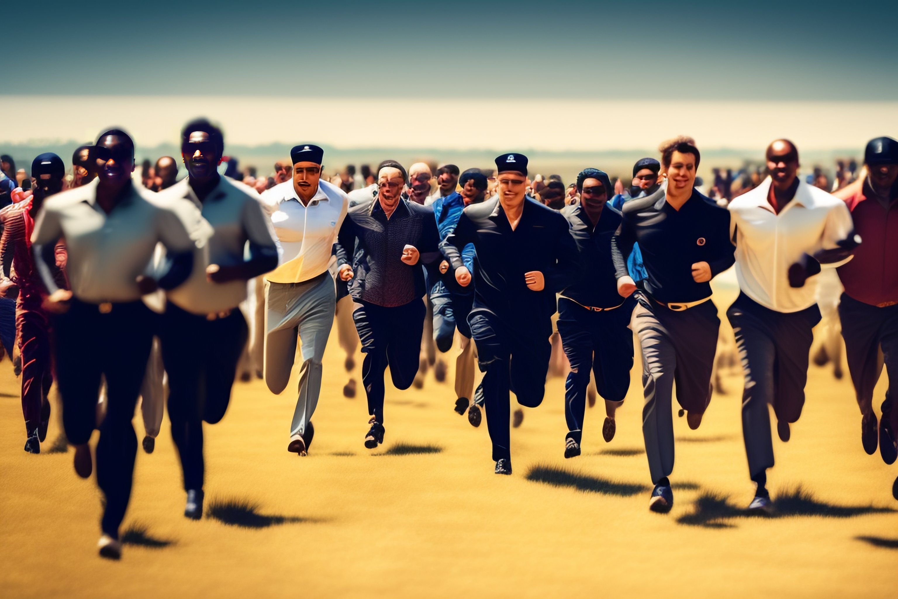 Lexica - Background full of men and wome chasing, front view, grass ...