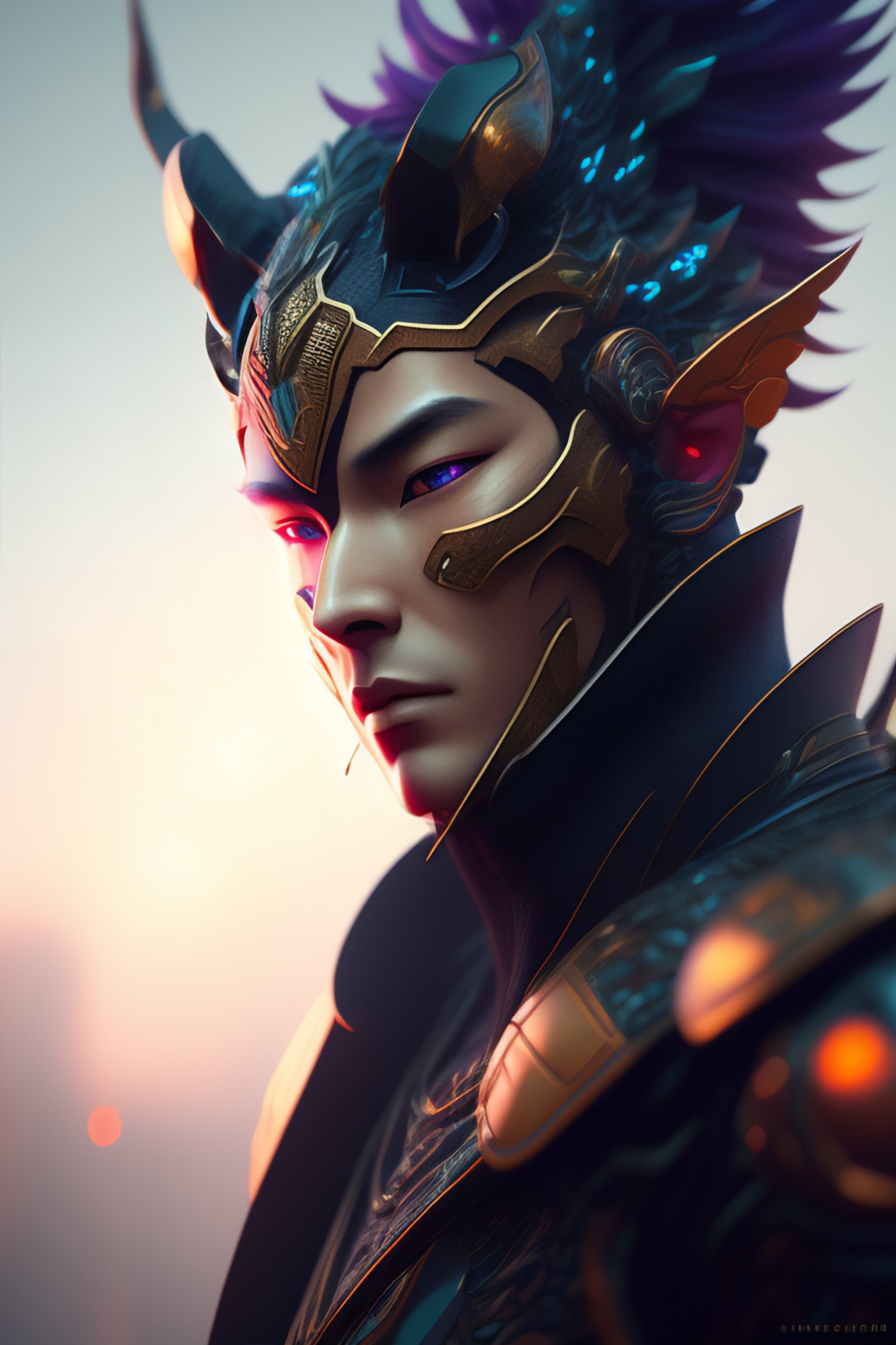 Lexica - Male anime character, oni mask, organic, forest druid, cyber ...