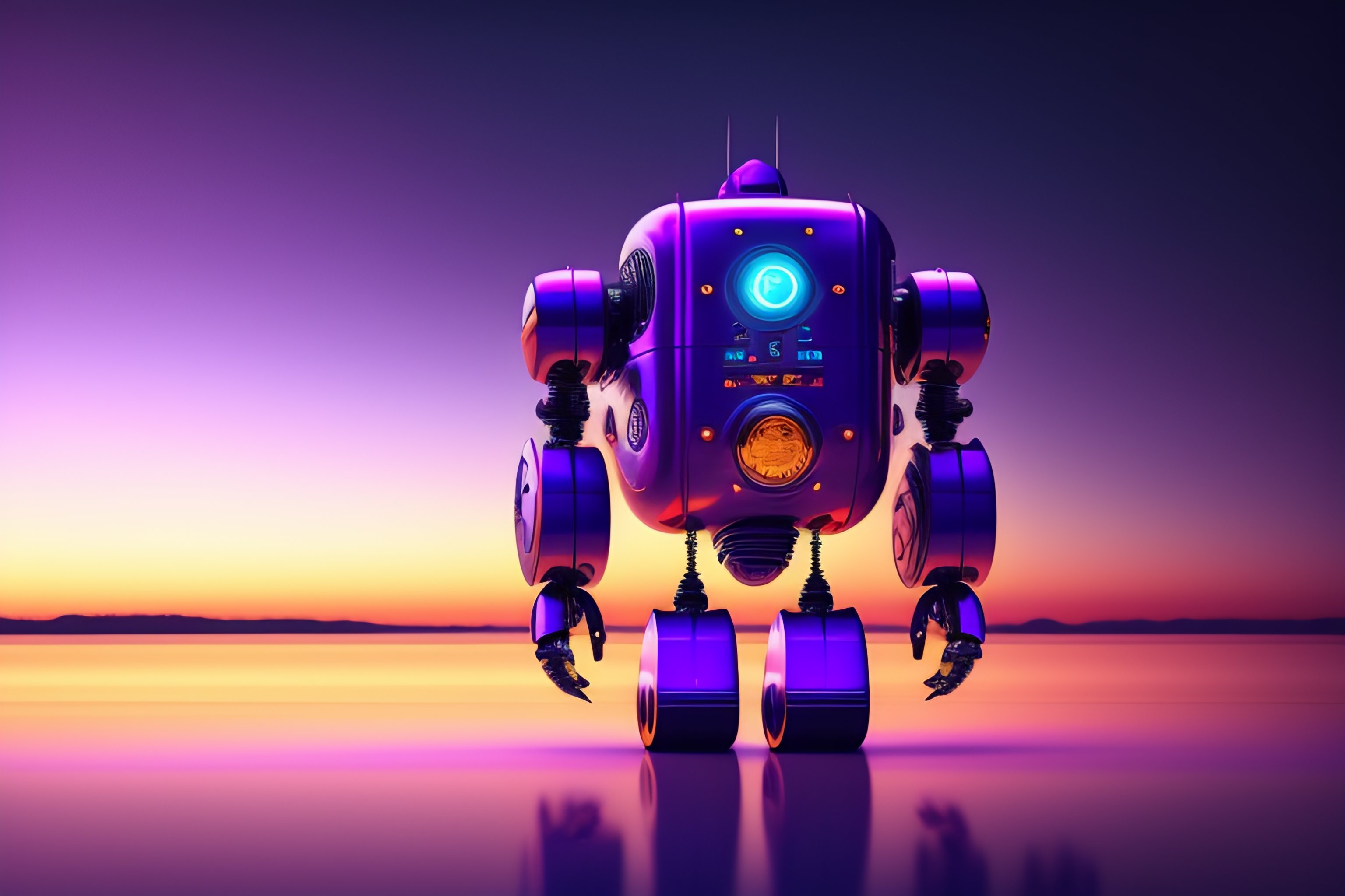 Lexica - Robot discovering he is human, dramatic scene, purple atmosphere