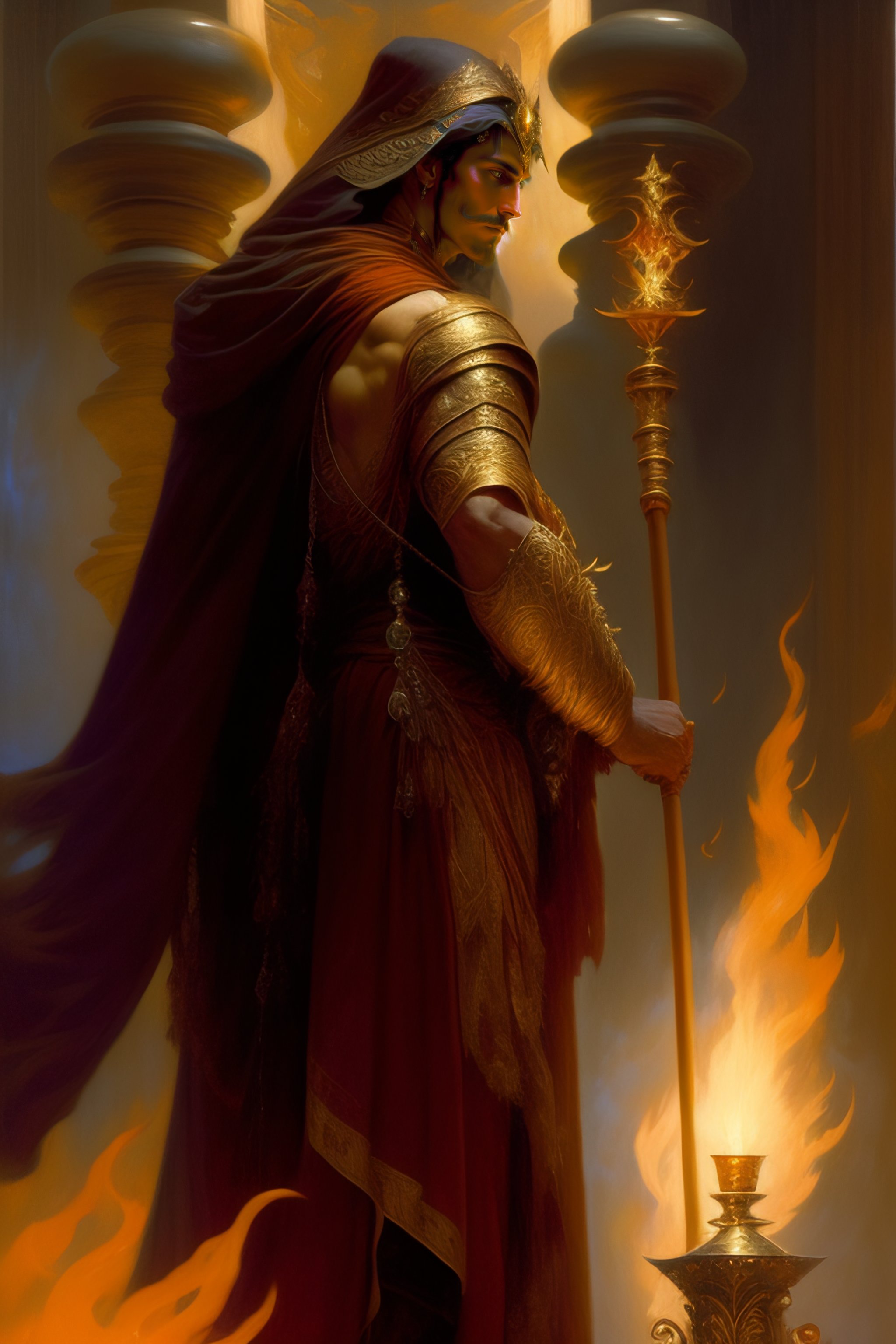 Lexica - Scene of a back view of a mage wearing a hooded tunic ...