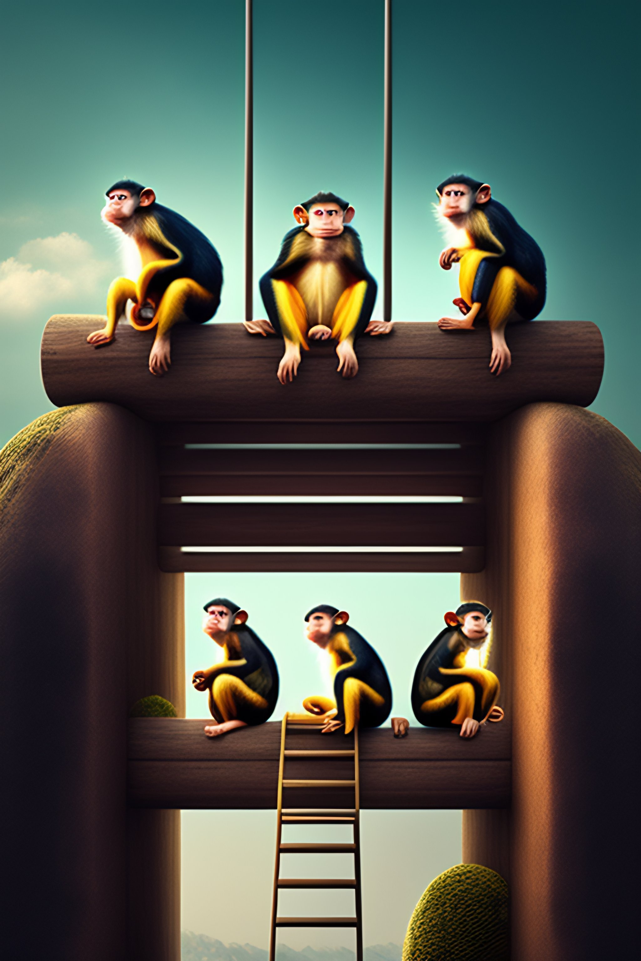 Lexica - 5 monkeys and bananas on the top of the ladder