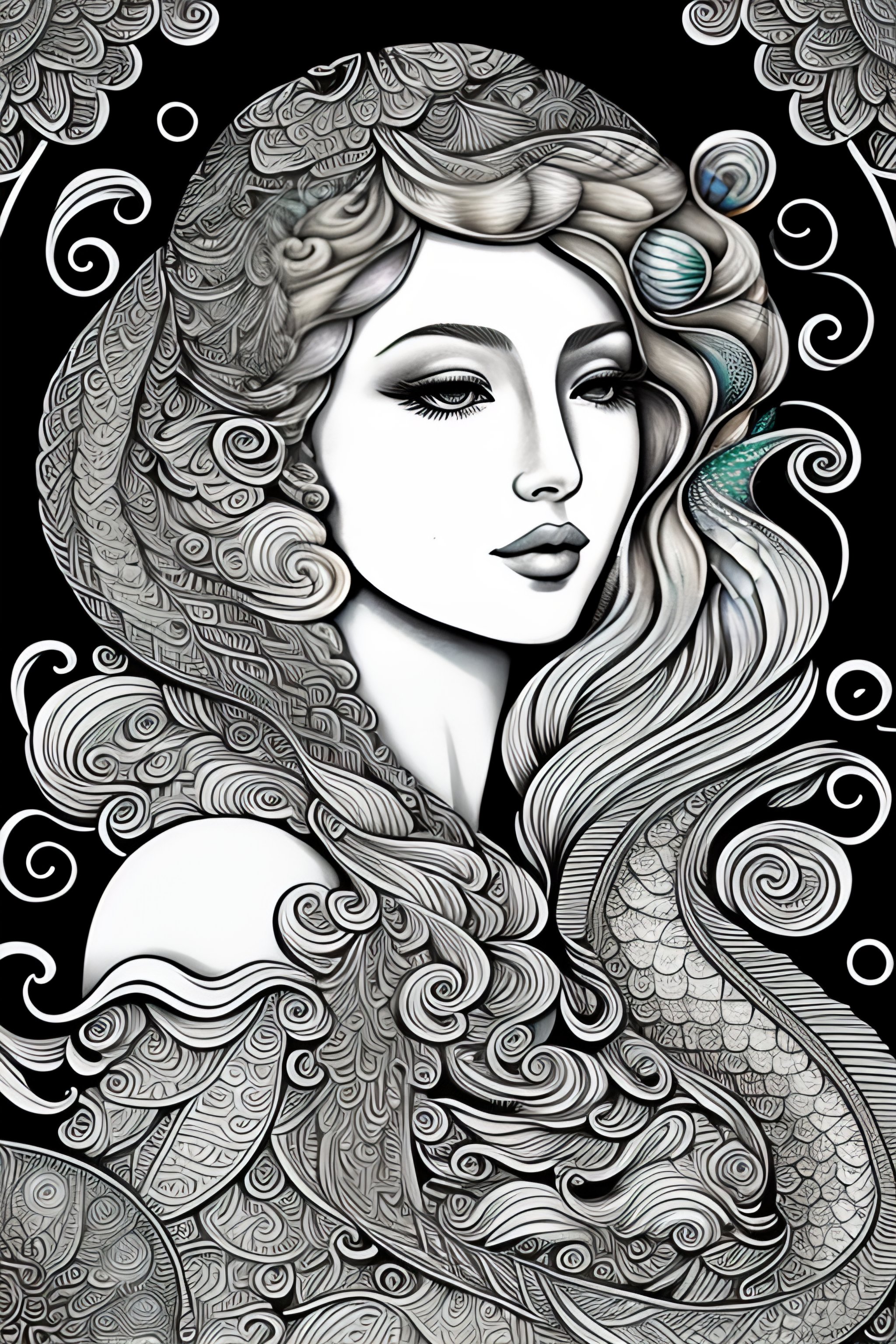 Lexica - "Goddess of the Sea" is a coloring page featuring a detailed ...