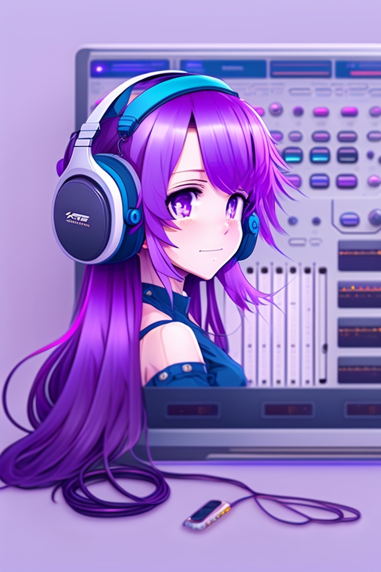 Lexica - Anime girl with purple hair, programming a modular synthesizer ...