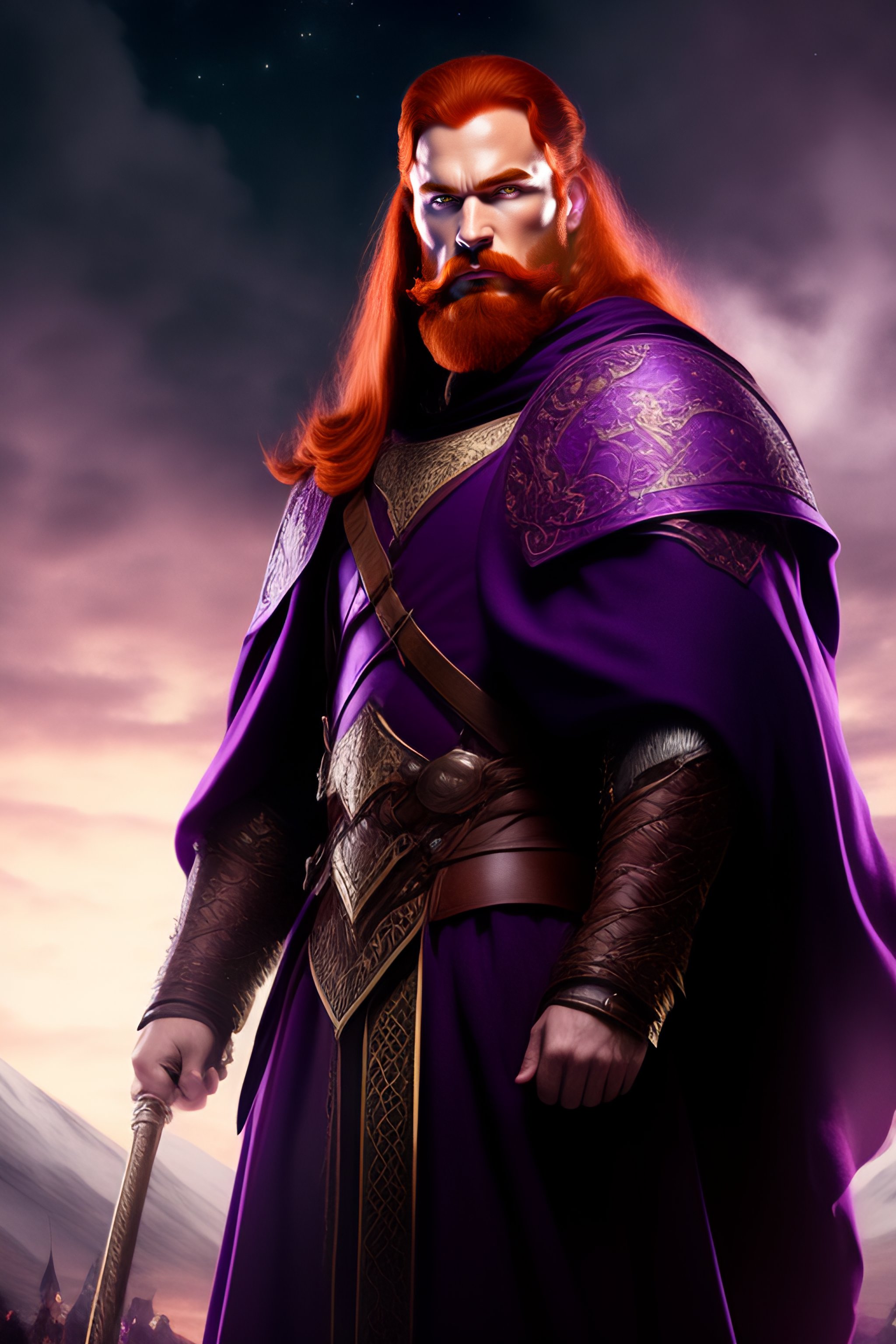 Lexica - A redhead male fantasy dwarf, wearing very dark purple robes ...