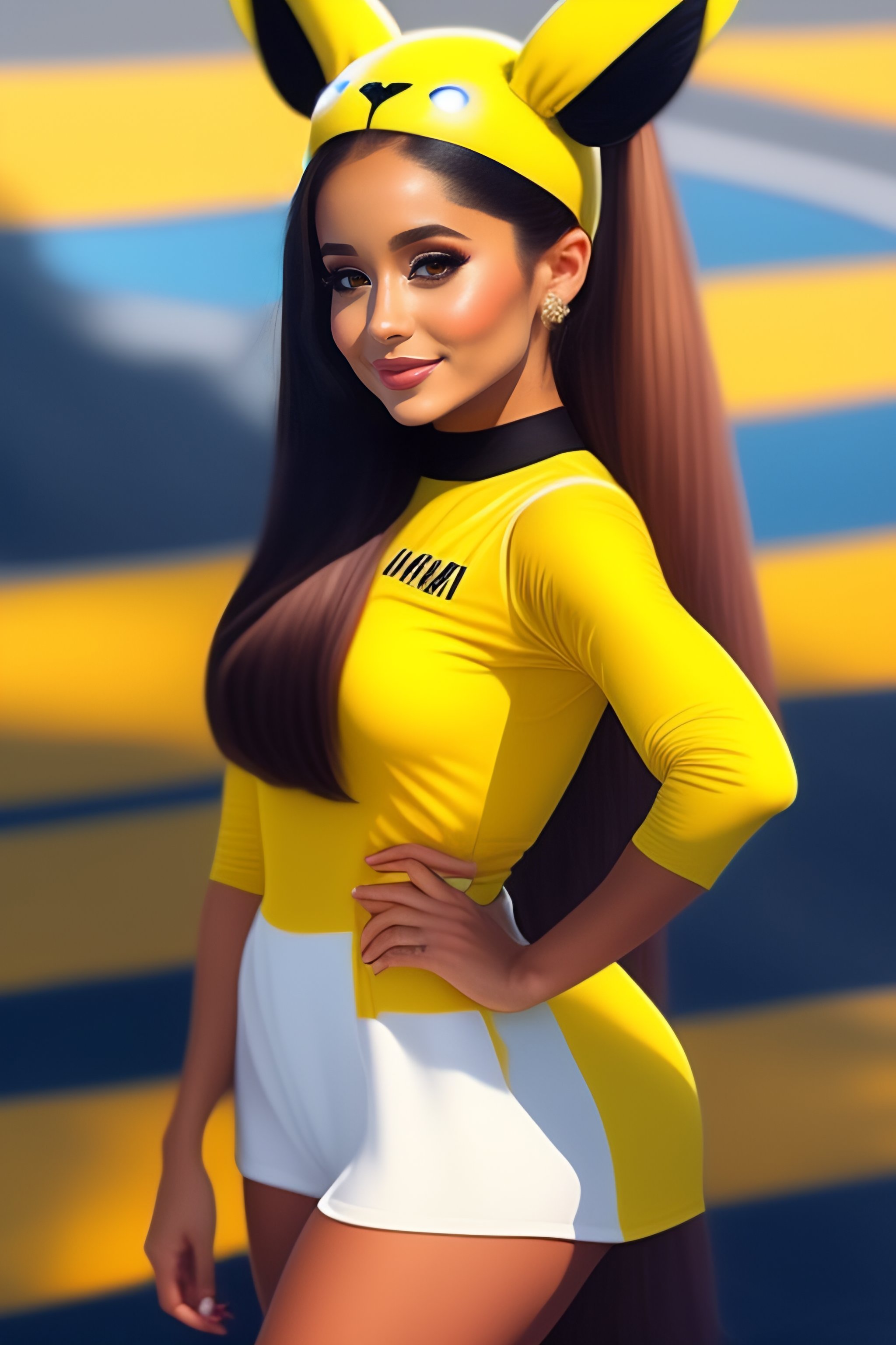 Lexica - Ariana Grande as pikachu, long hair pigtail, Full body view ...