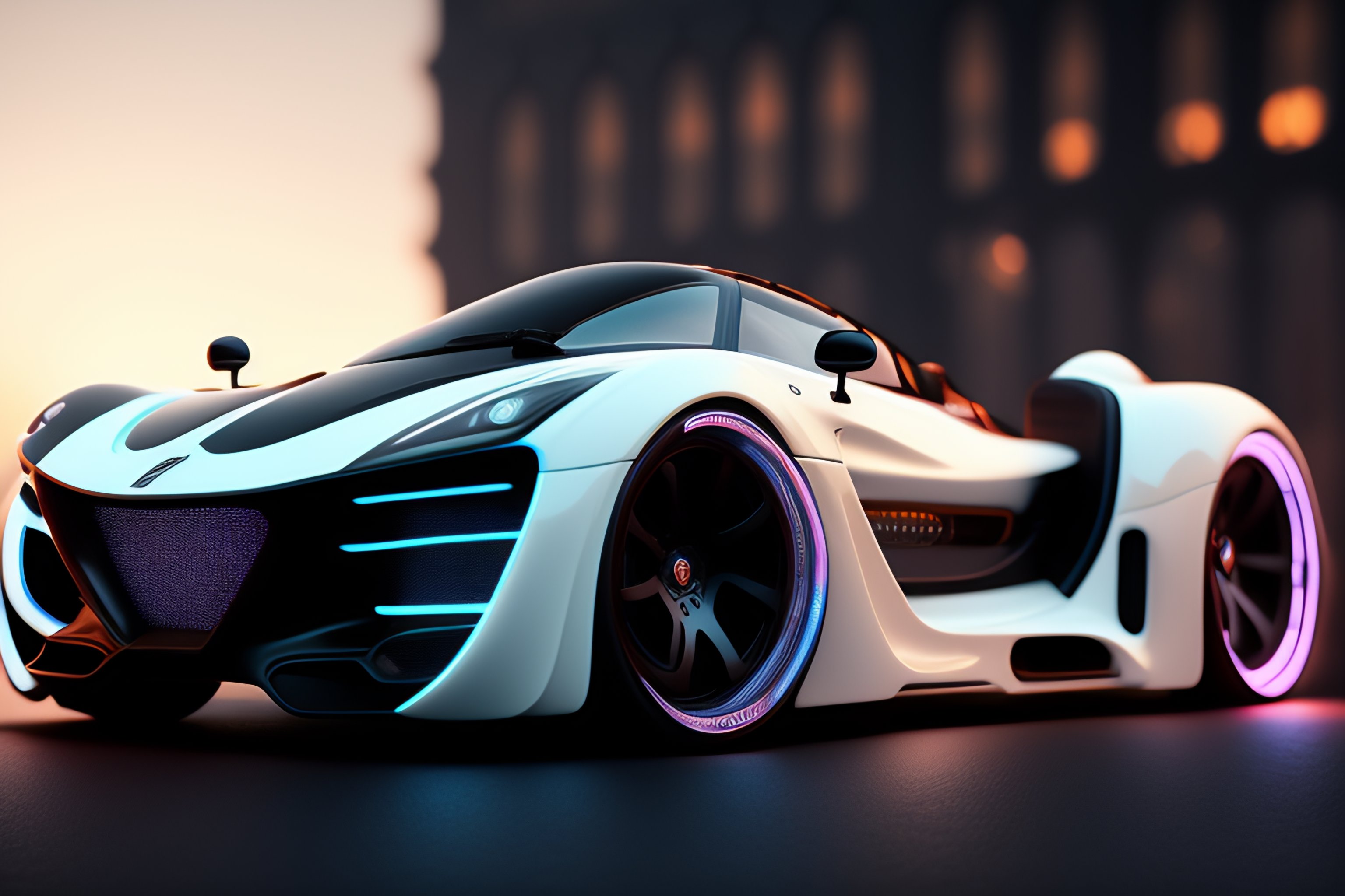 Lexica - Wide shot of a minimal biomechanical steampunk translucent car ...