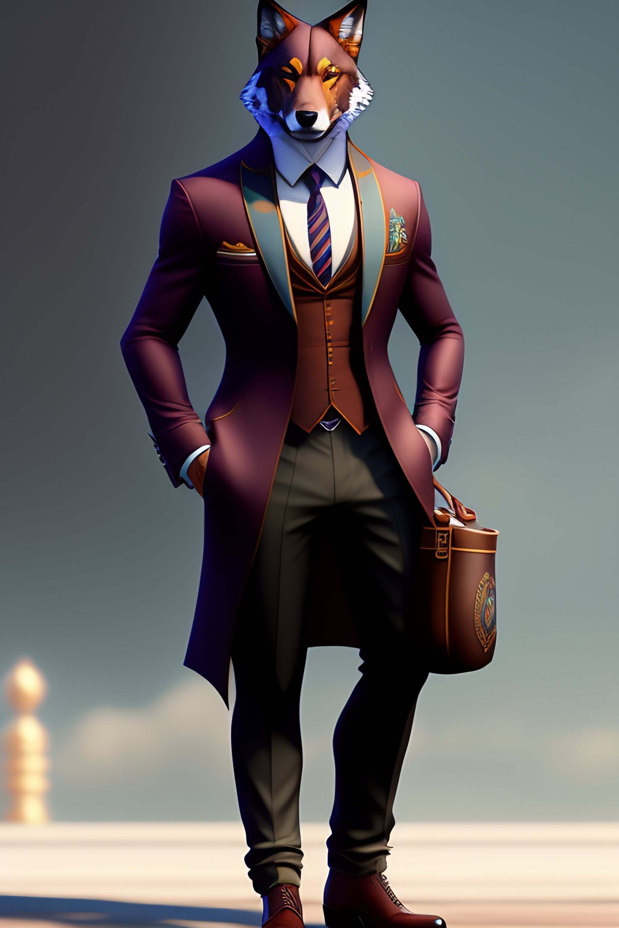 Lexica - Anthro furry humanoid wolf, three piece suit, checking watch ...