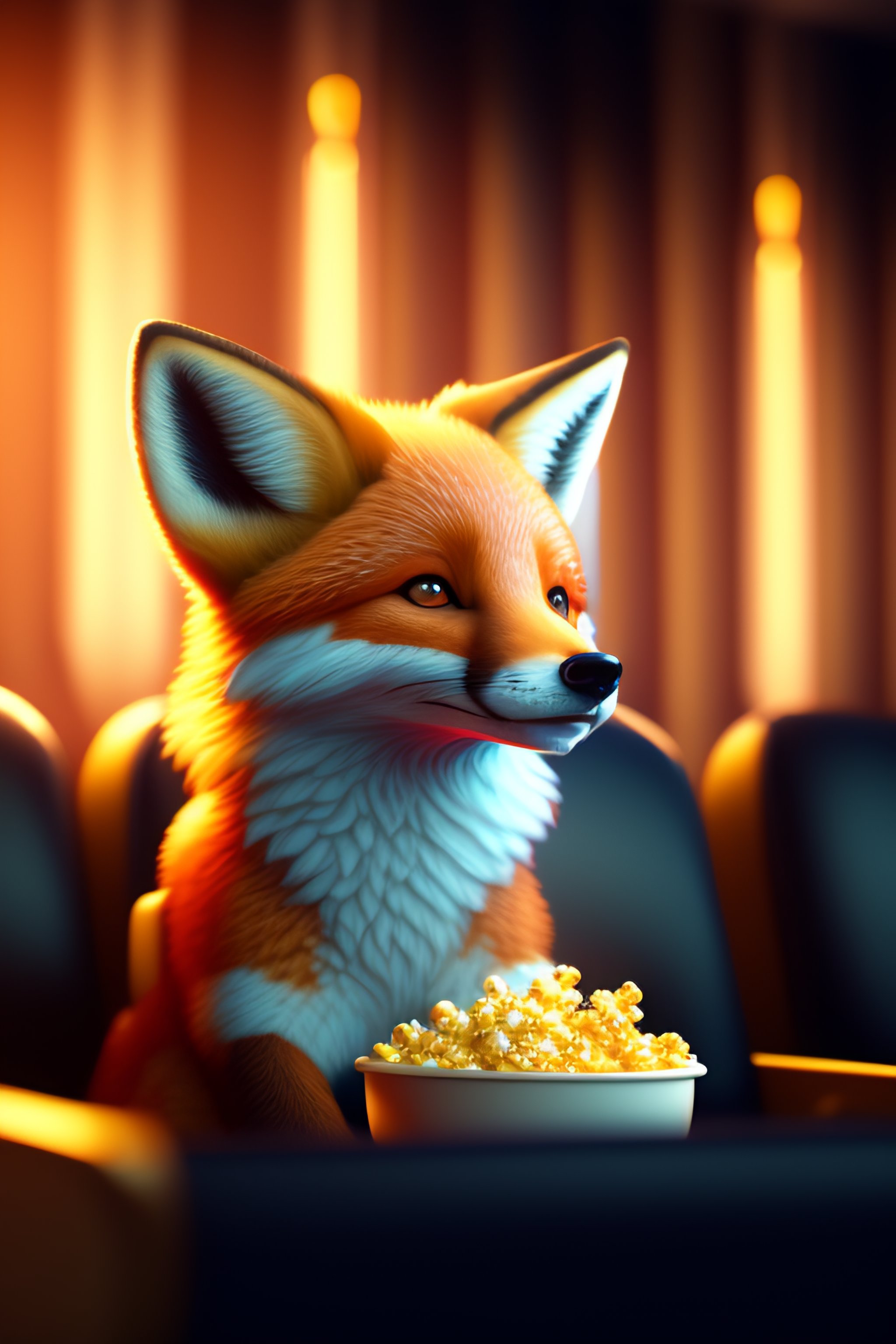 Lexica - Cute small humanoid Fox woman sitting in a movie theater ...