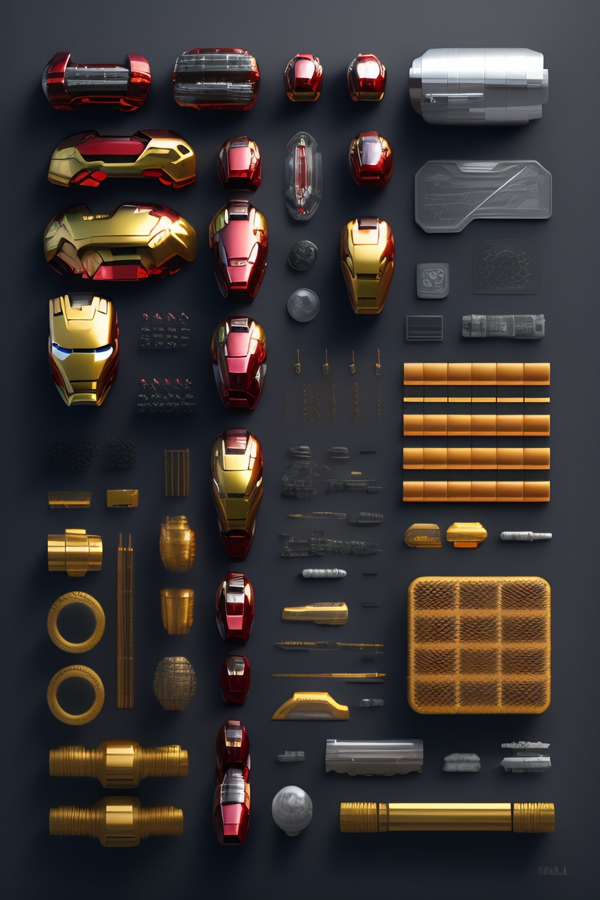 Lexica - Iron man, Costumes and mechanical parts, Knolling, Knolling ...