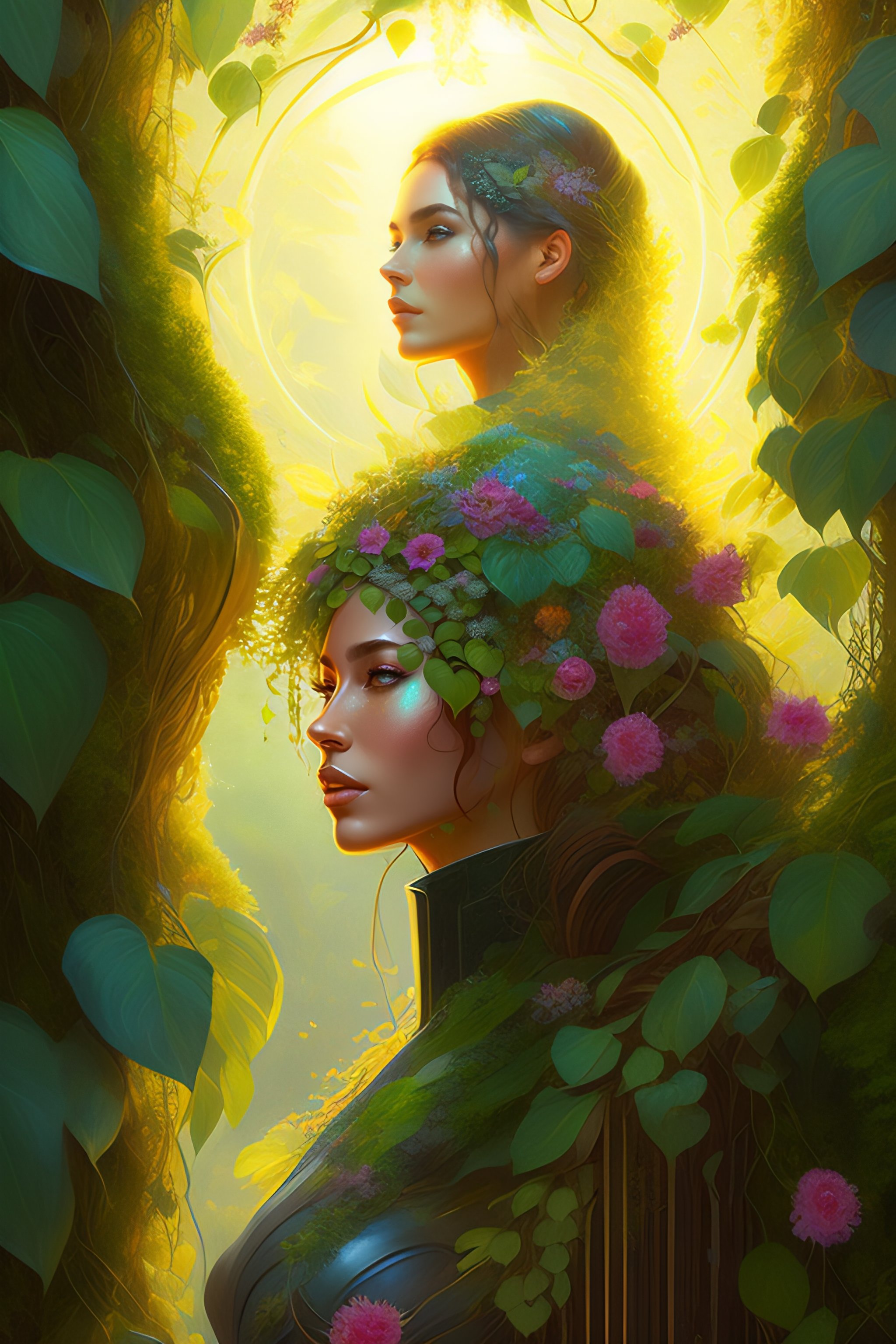 Lexica - Organic cyborg beauty portrait overgrowth, flower ivy splash ...