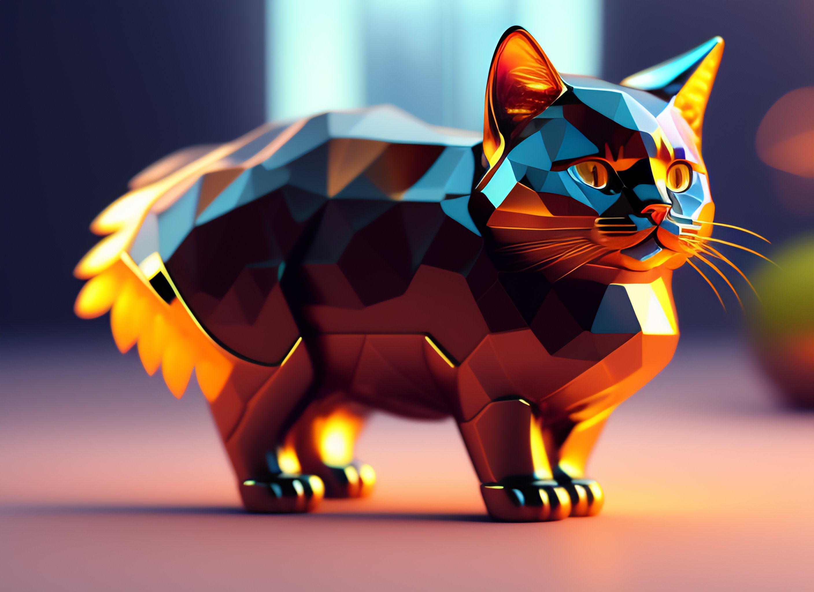 Lexica - A cute cat in the shape of Eagle made of crystal with low poly ...