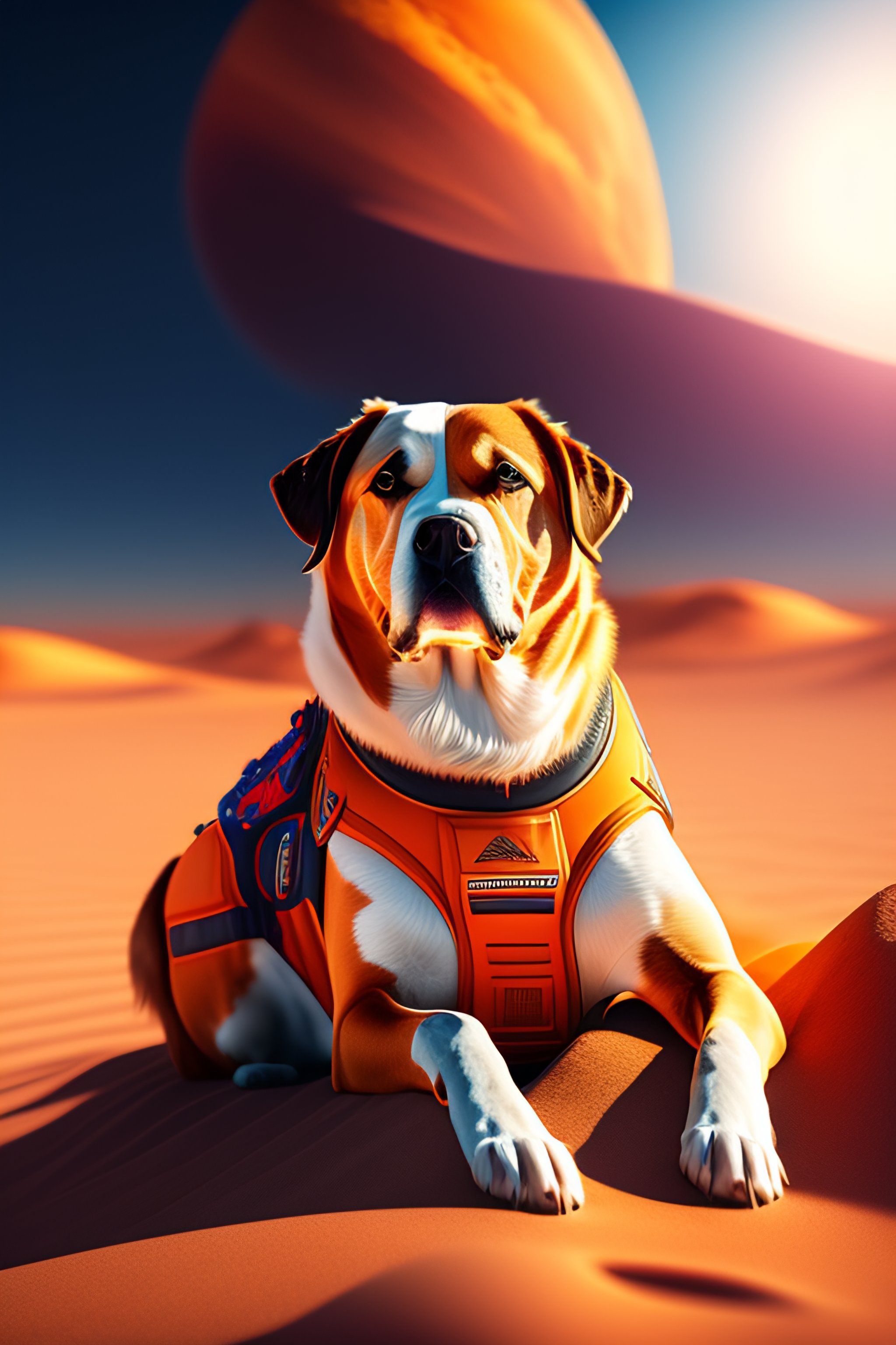 Lexica - A dog resting on mars in a beach chair, vibrant lighting ...