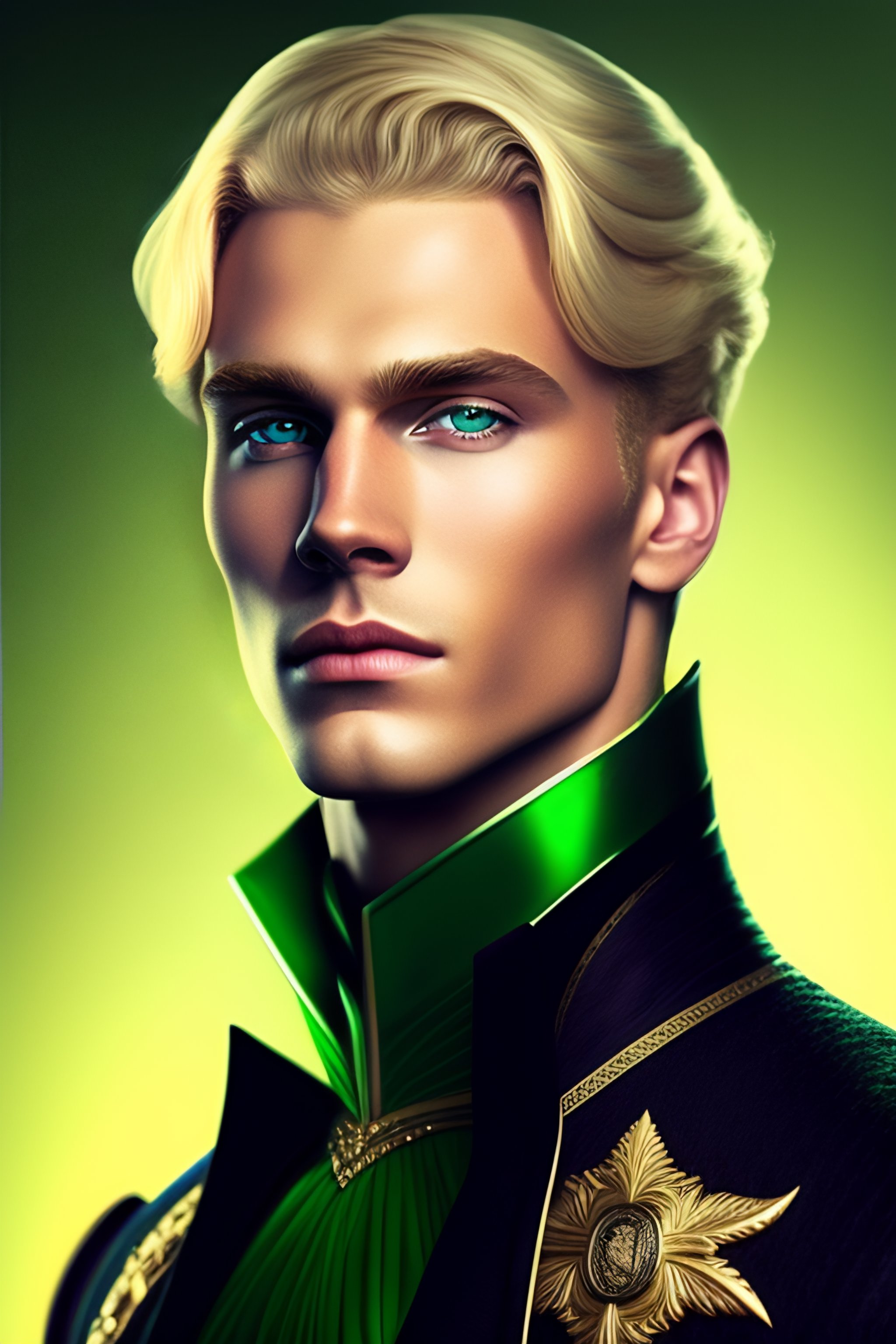 Lexica - Blond man with green eyes human prince of victorian medieval world