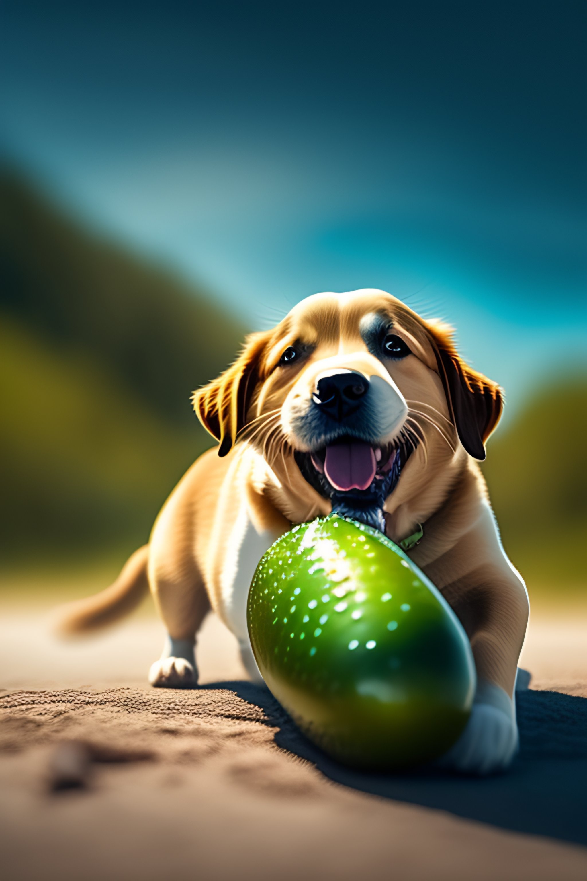 Lexica - A DOG WITH PICKE SHAPE PLAYING WITH A PICKLE
