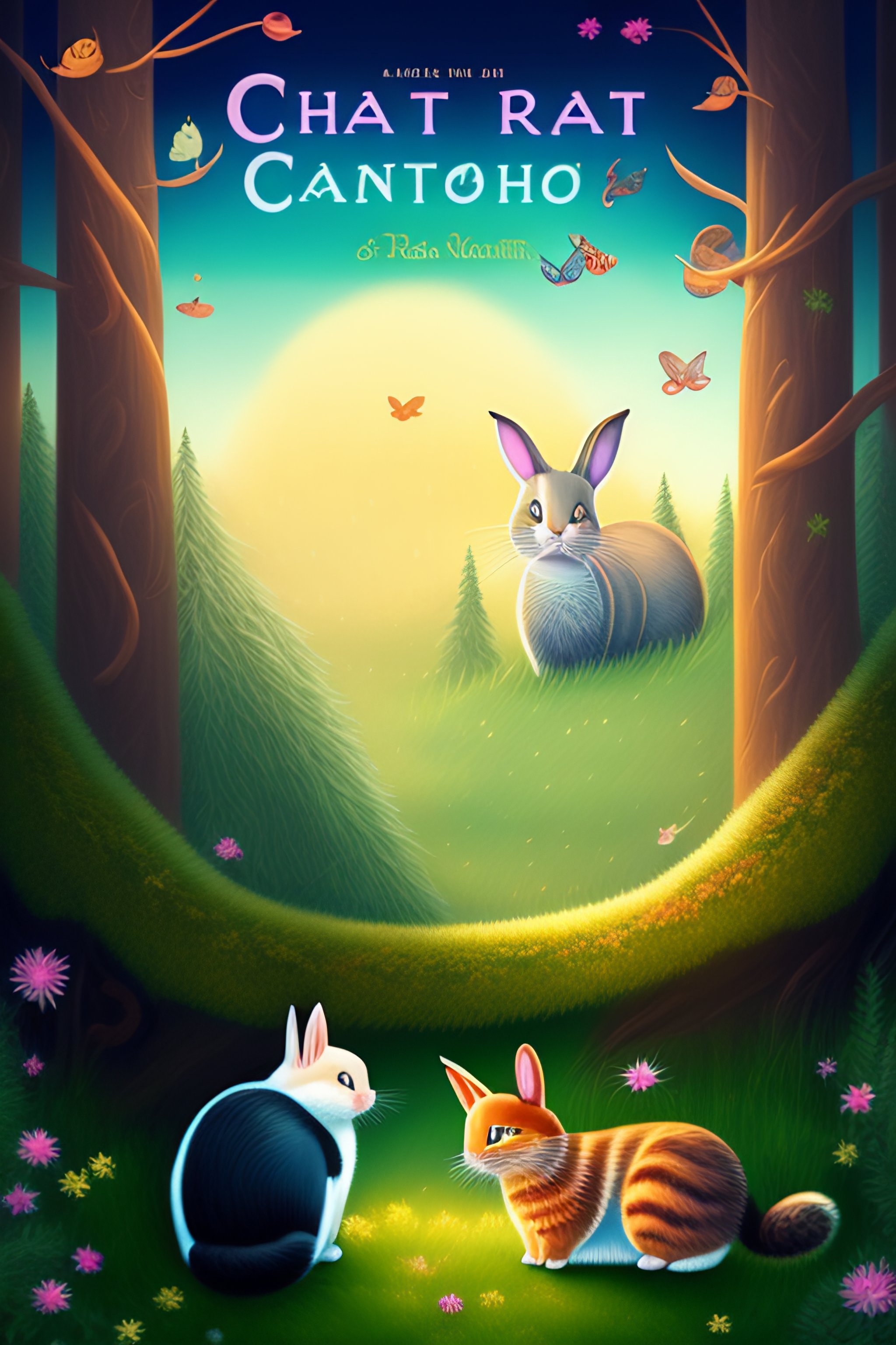 Lexica - A book cover for a child book about a cat and a rabbit going ...