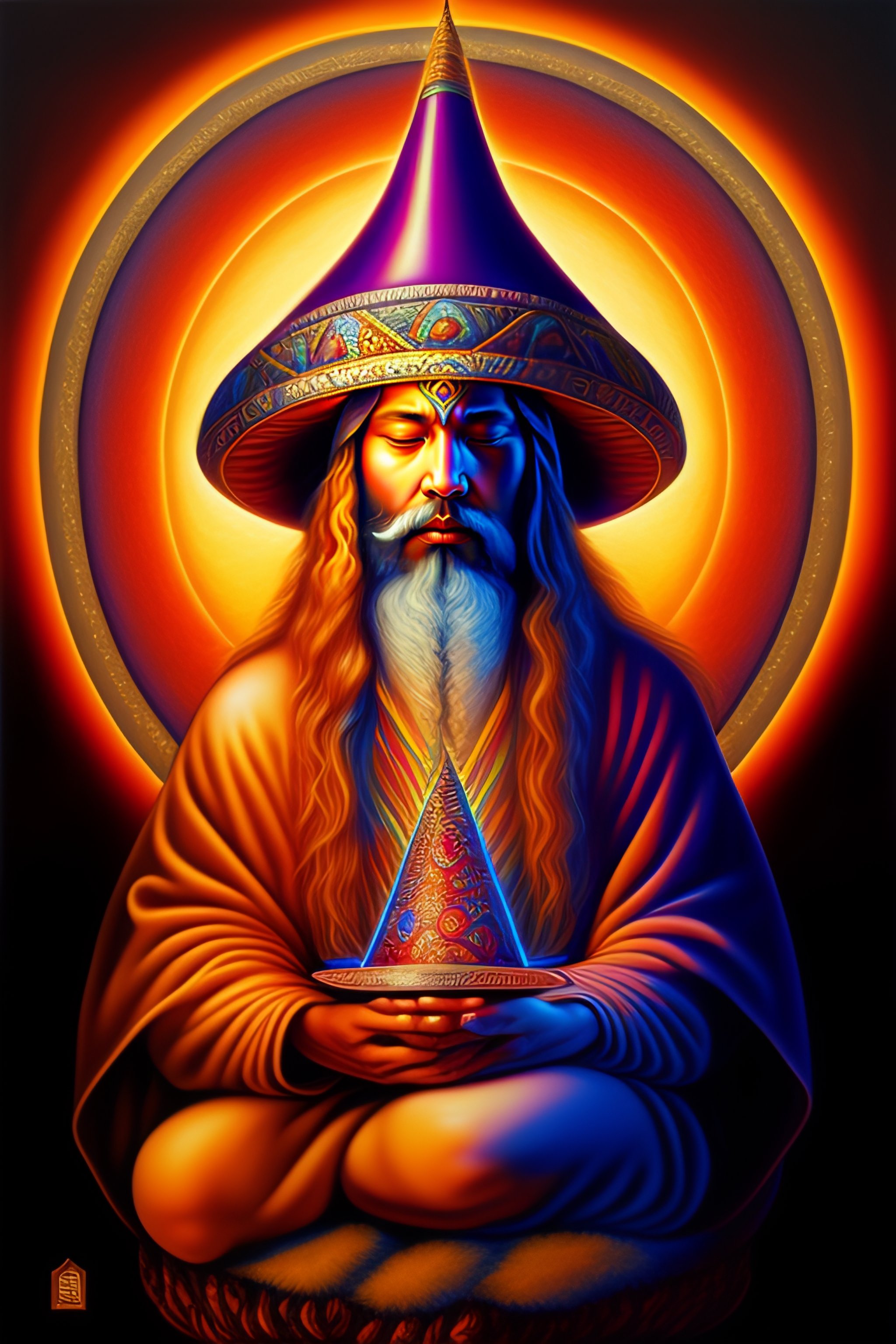 Lexica - Magic mushroom ,gnome meditating sitting on mushroom,third eye ...