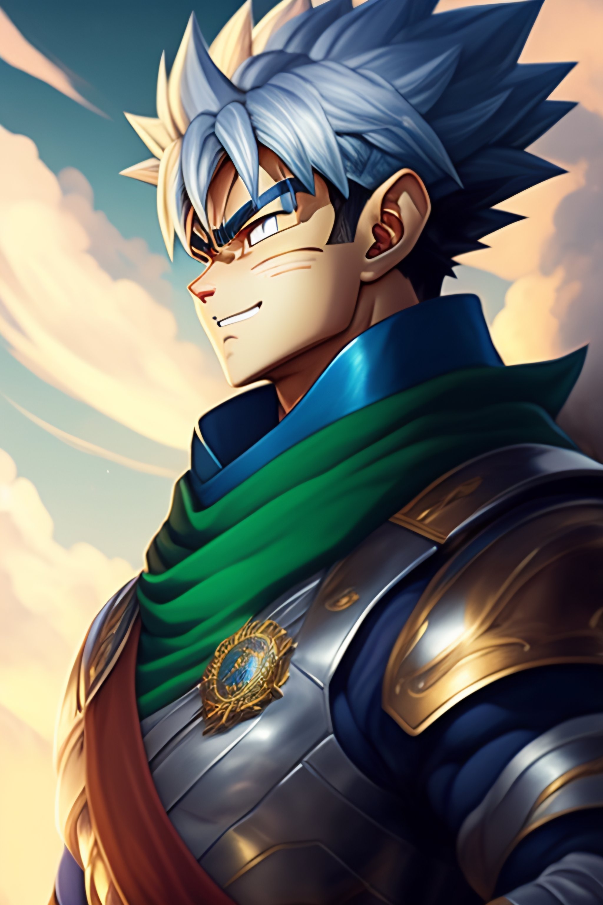 Lexica - Protrait, son goku from dragonball z, grey hair, bangs ...