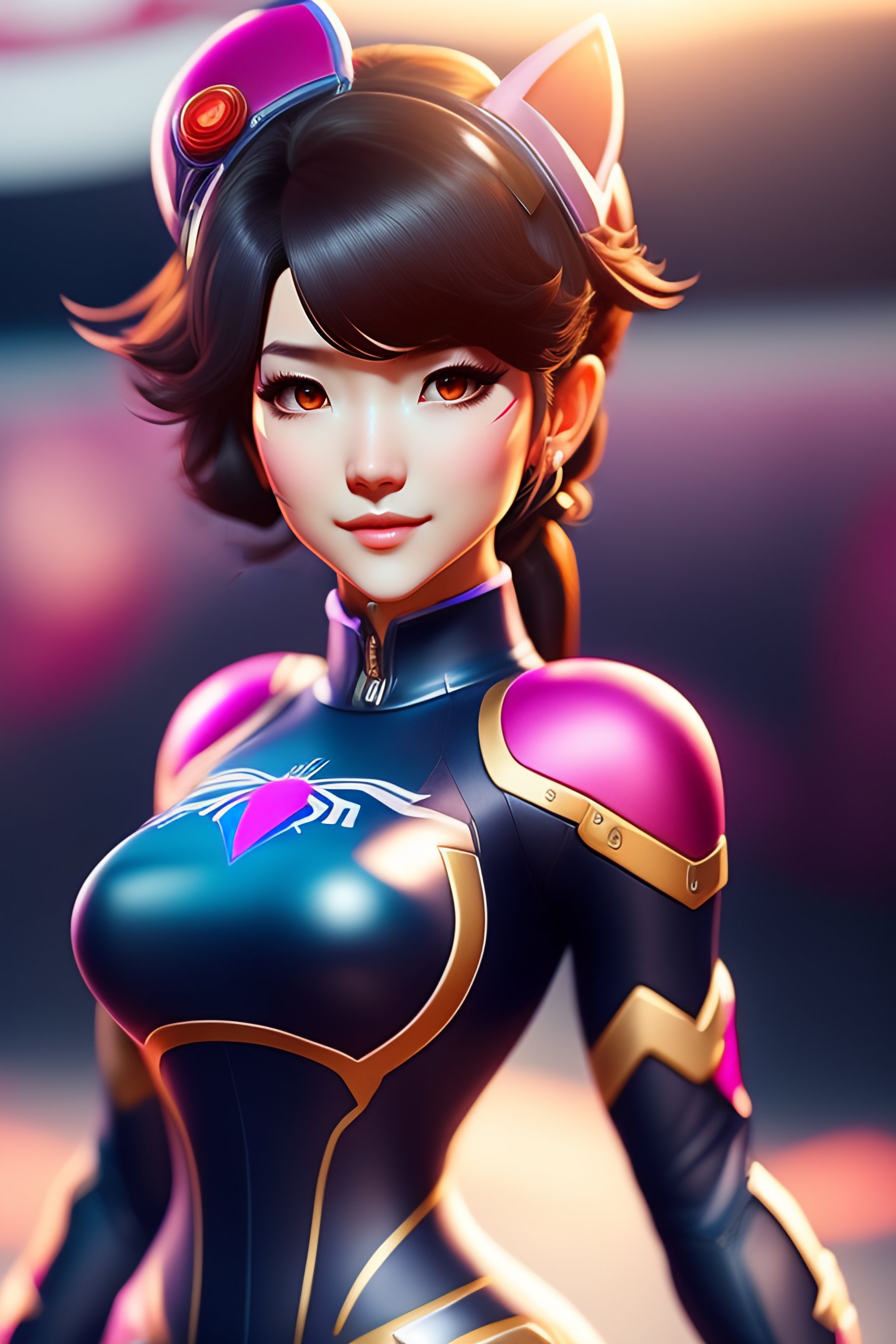 Lexica - D.va in overwatch, boy style, short cut, wearing a spiderman suit