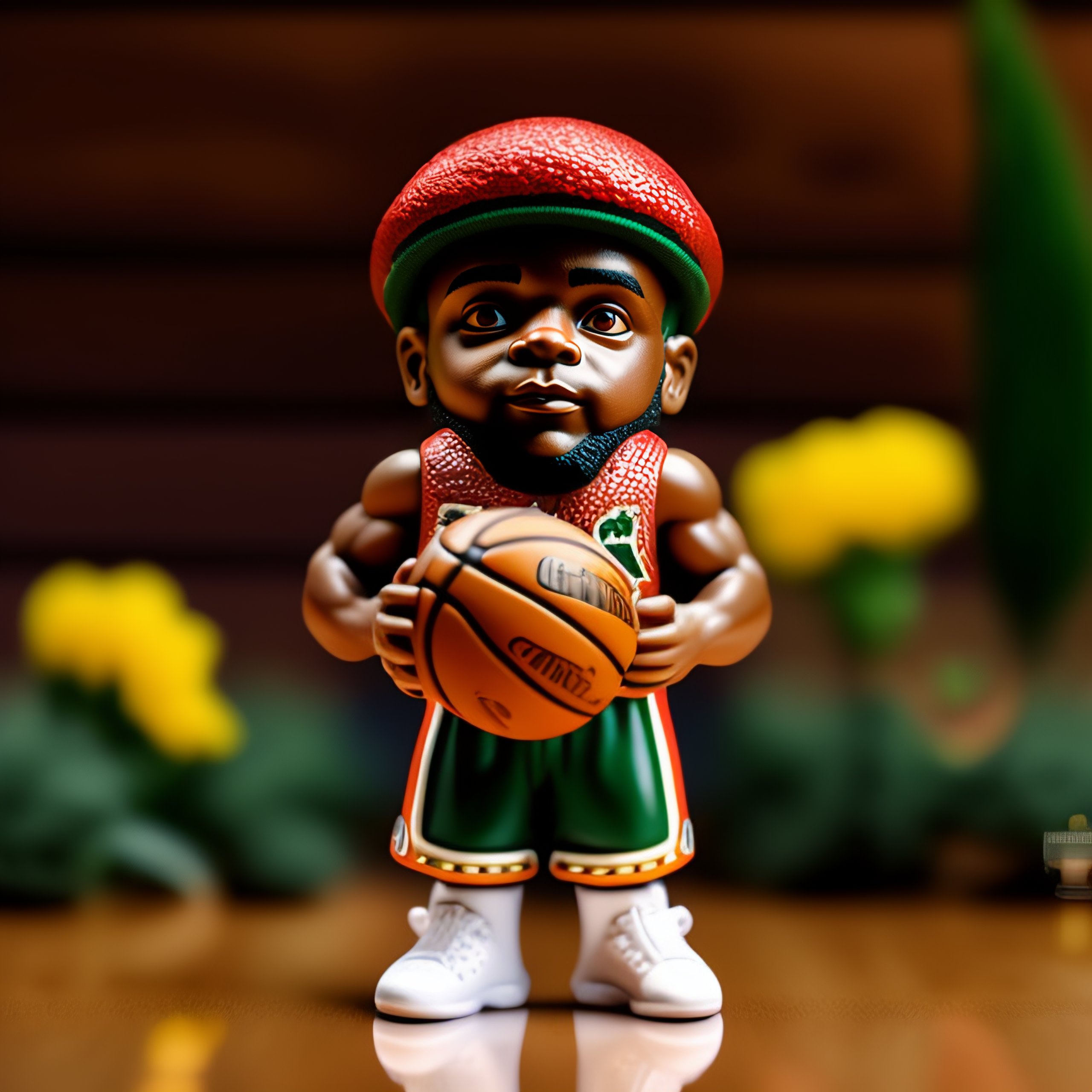 Lexica - Giannis Antetokounmpo as a midget gnome, toy figure, garden