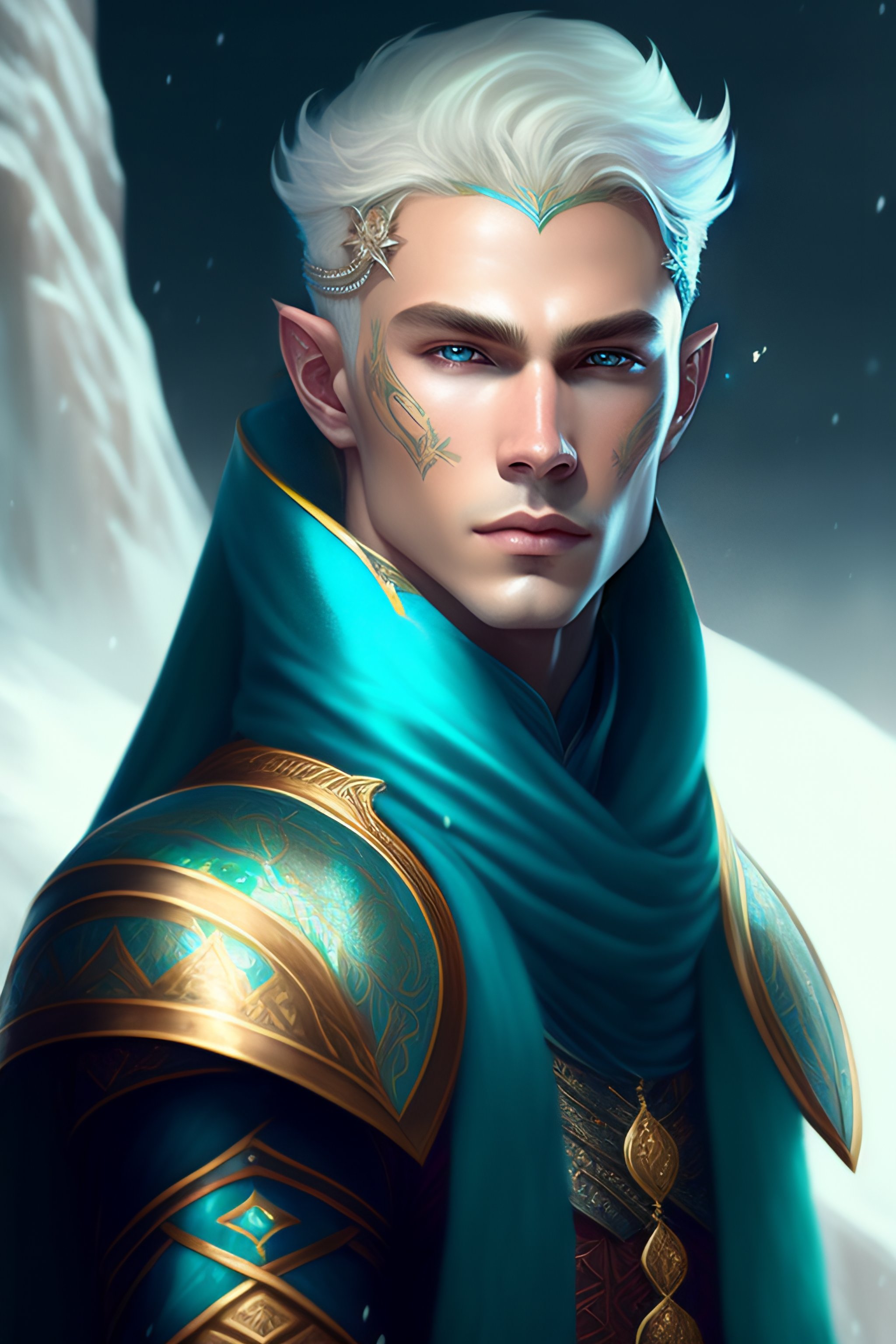 Lexica - Half length portrait of a handsome male snow elf in a ...