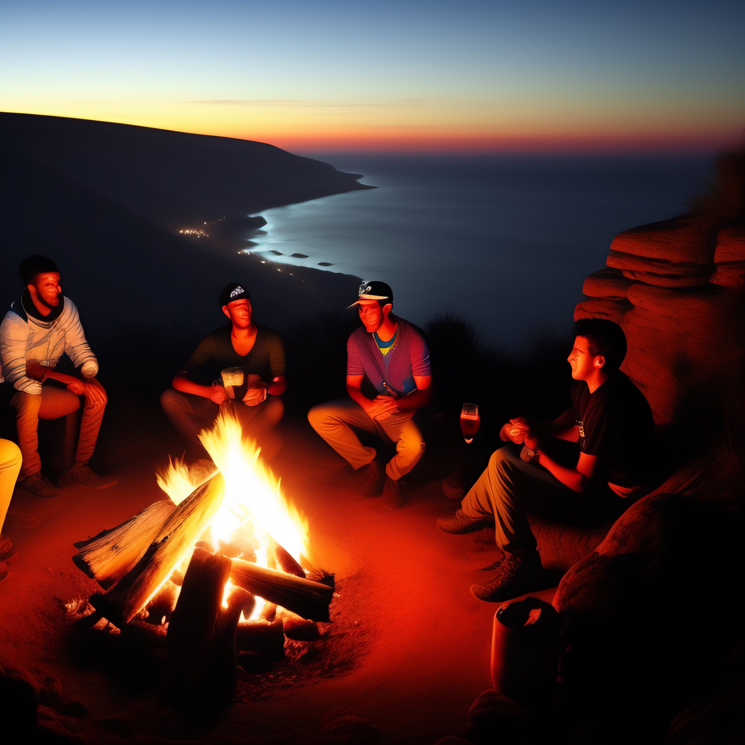Lexica - Partying around a campfire at 6 pm on a cliff in south africa